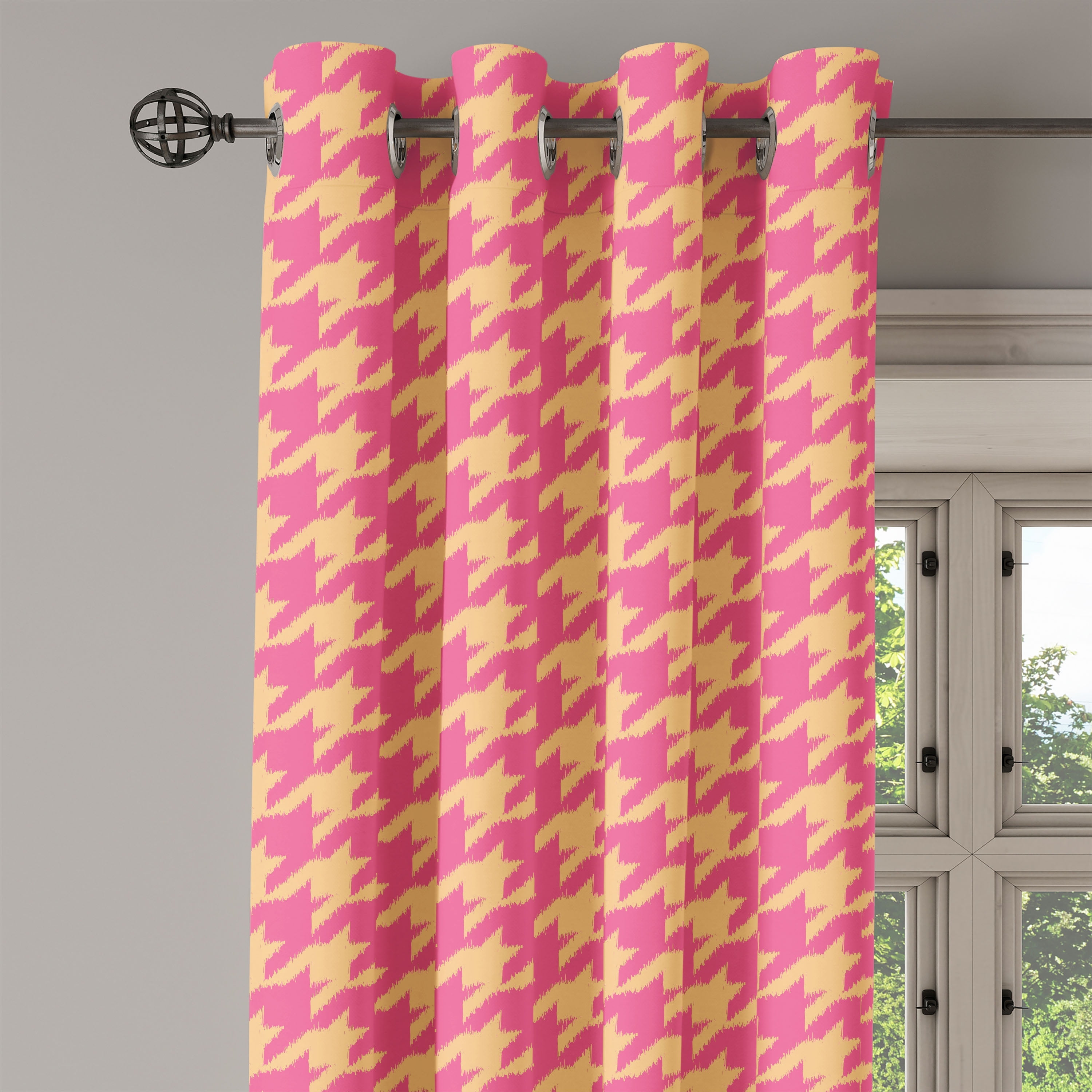 Ambesonne Houndstooth Grommet Curtain Single Panel, Pastel Colored Ikat ...