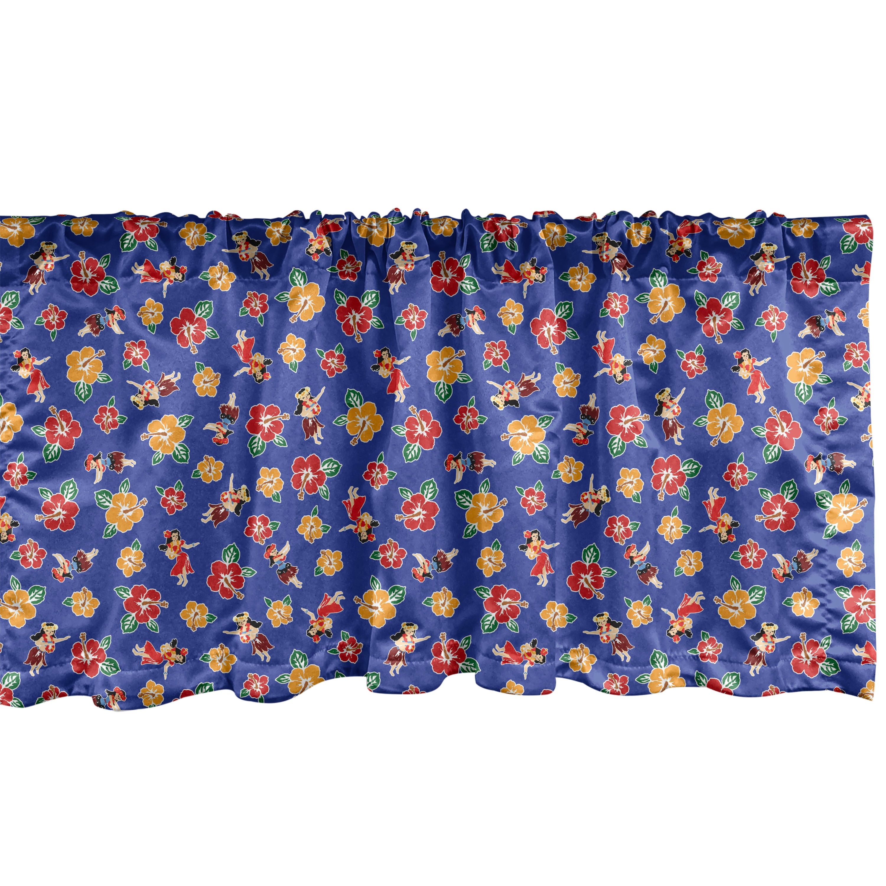 Ambesonne Hula Girl Window Valance, Hibiscus Flowers Dancer, 54" X 12 ...