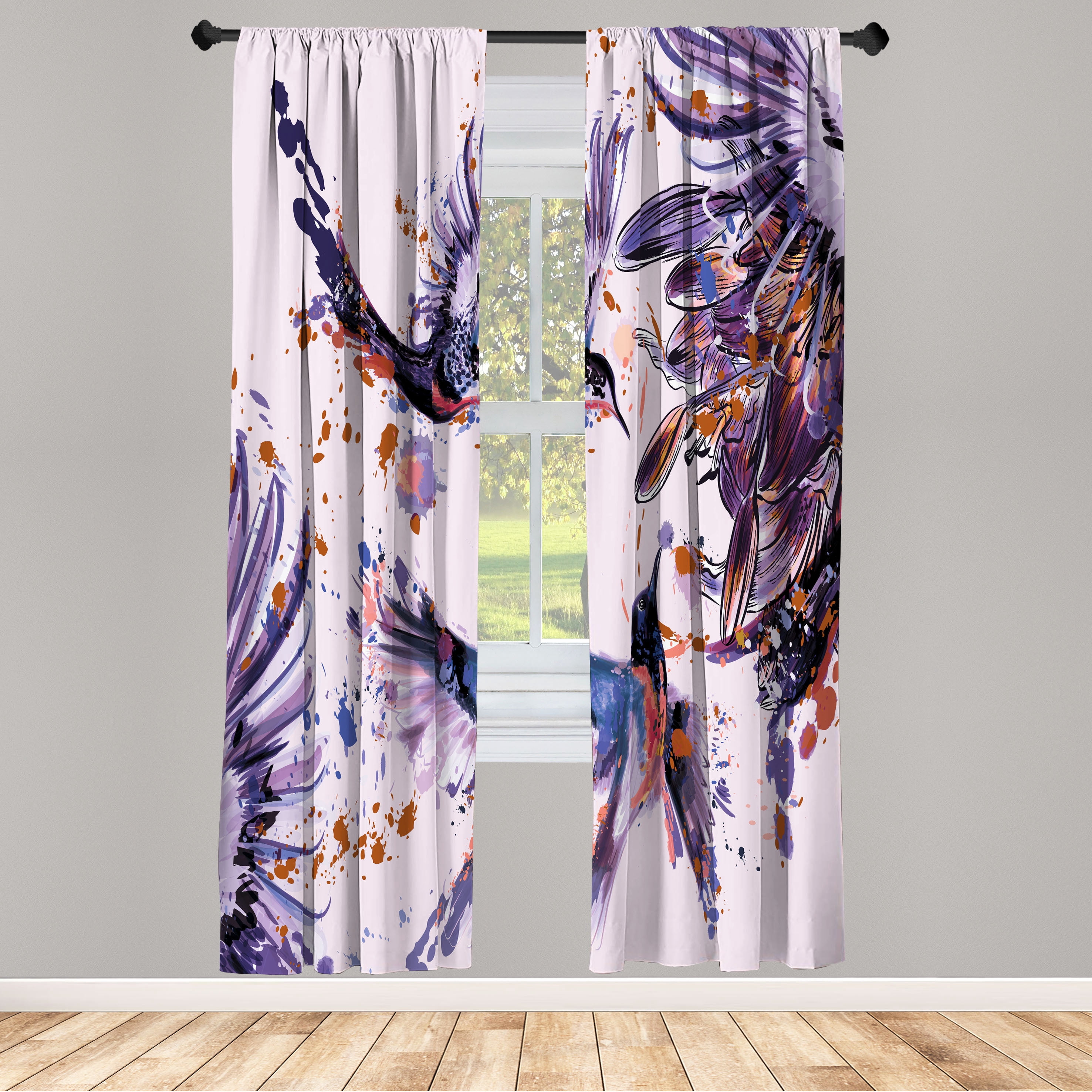 Ambesonne Hummingbird Curtains, Art Lily Flowers Birds, Pair of 28"x84 ...