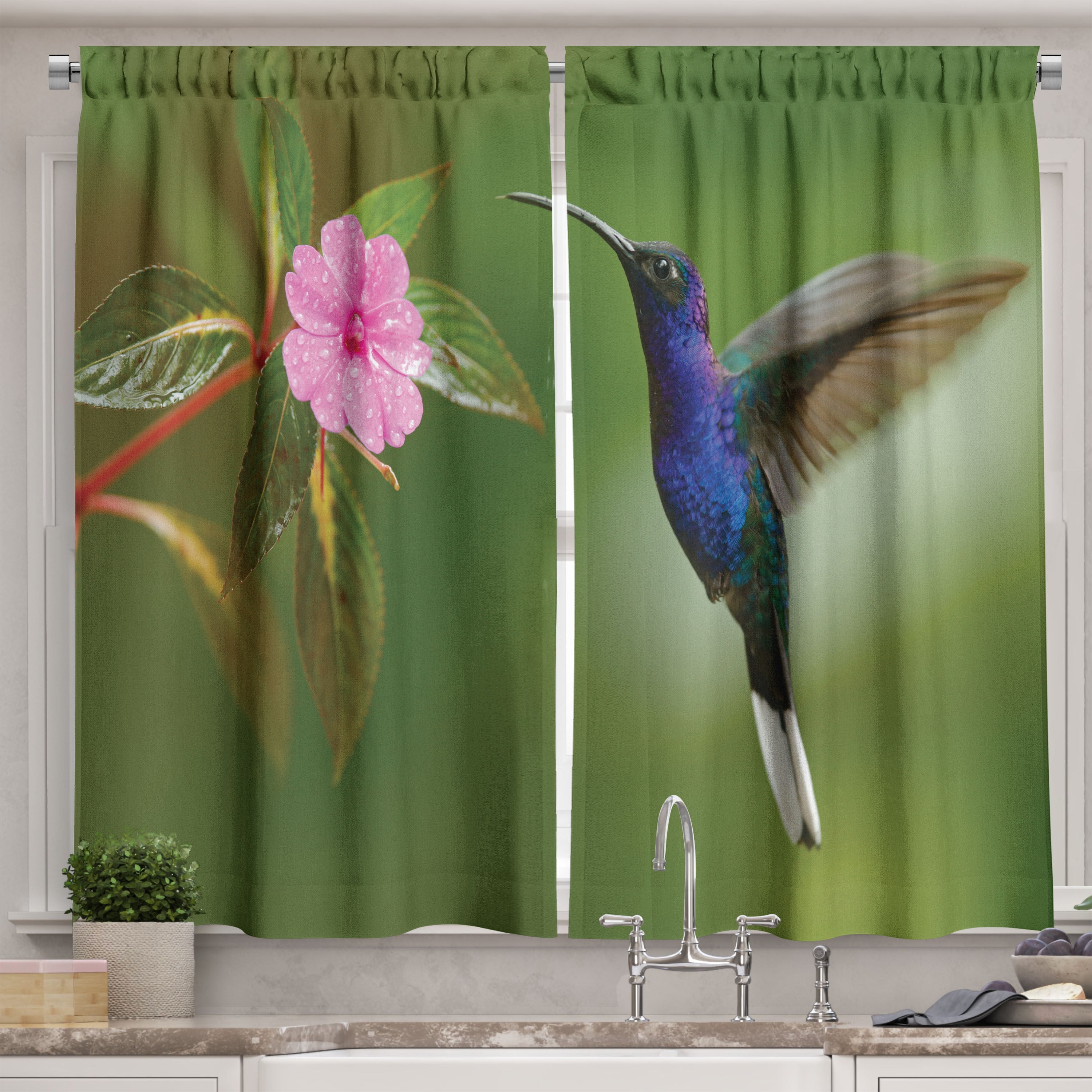 Ambesonne Hummingbird Kitchen Curtains, 55x45 Inches, Olive Green ...