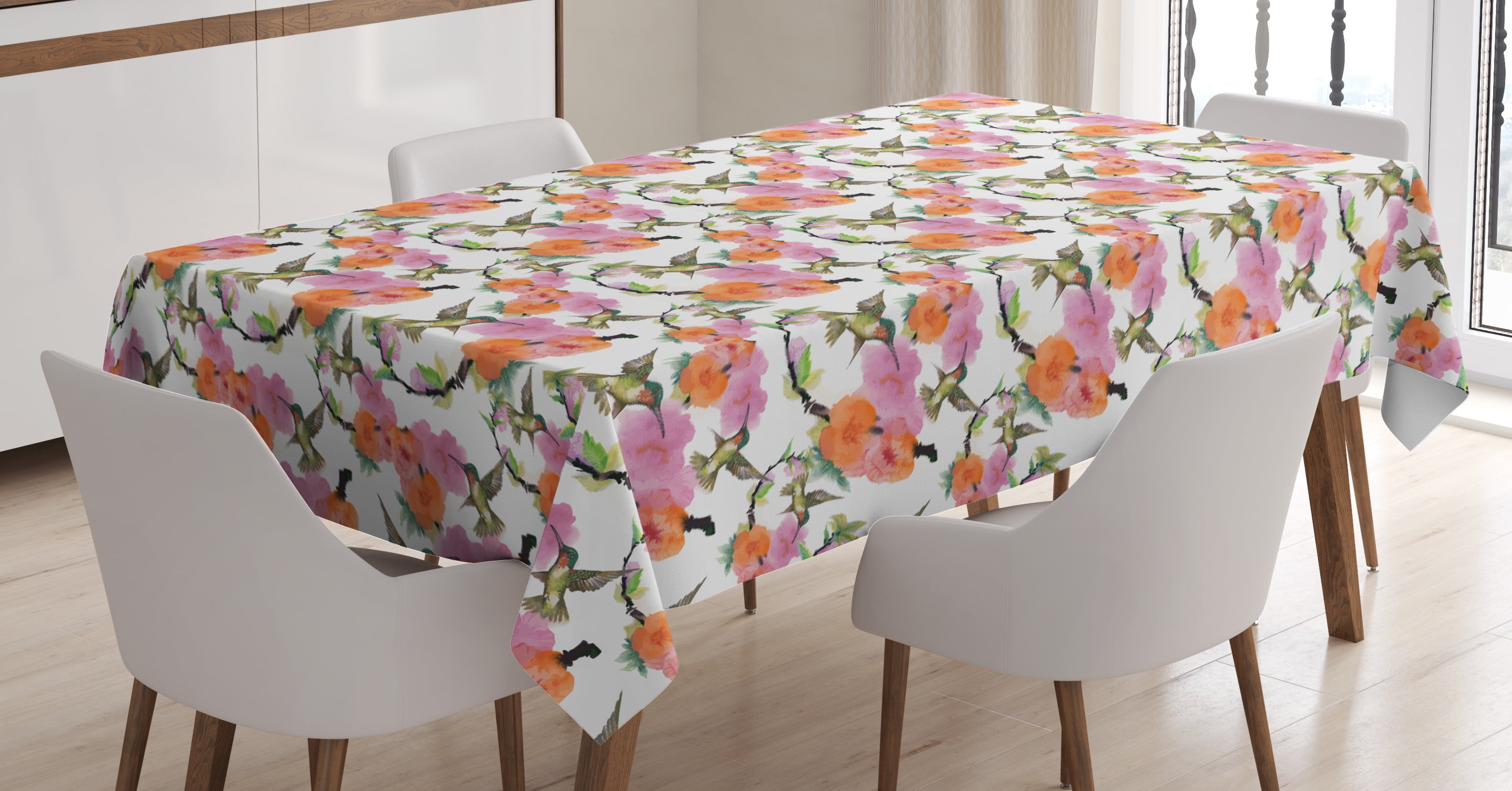Ambesonne Hummingbird Tablecloth Rectangular Table Cover, Blossoms on ...