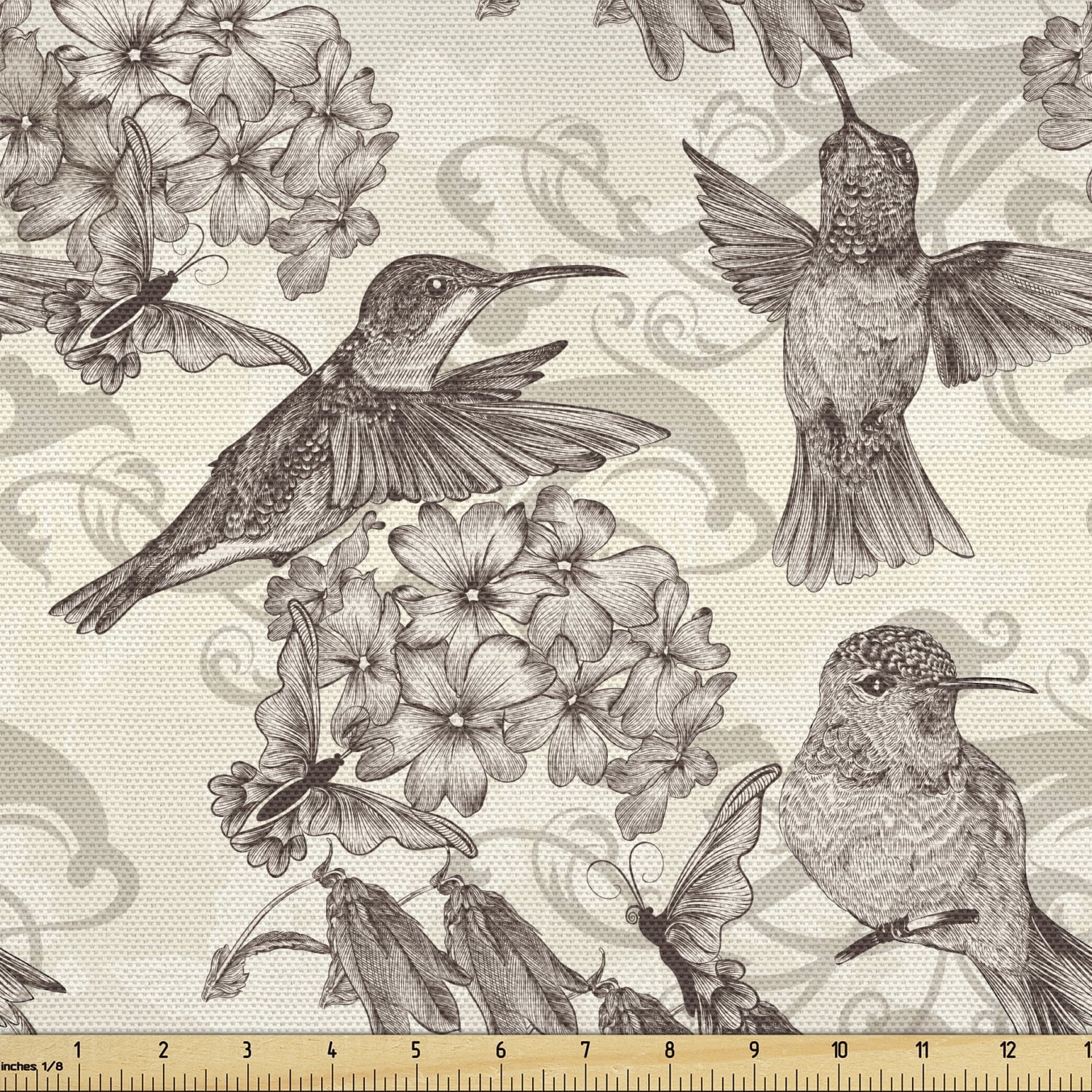 Ambesonne Hummingbirds Fabric by the Yard, 5 Yards, Cream Beige Brown ...