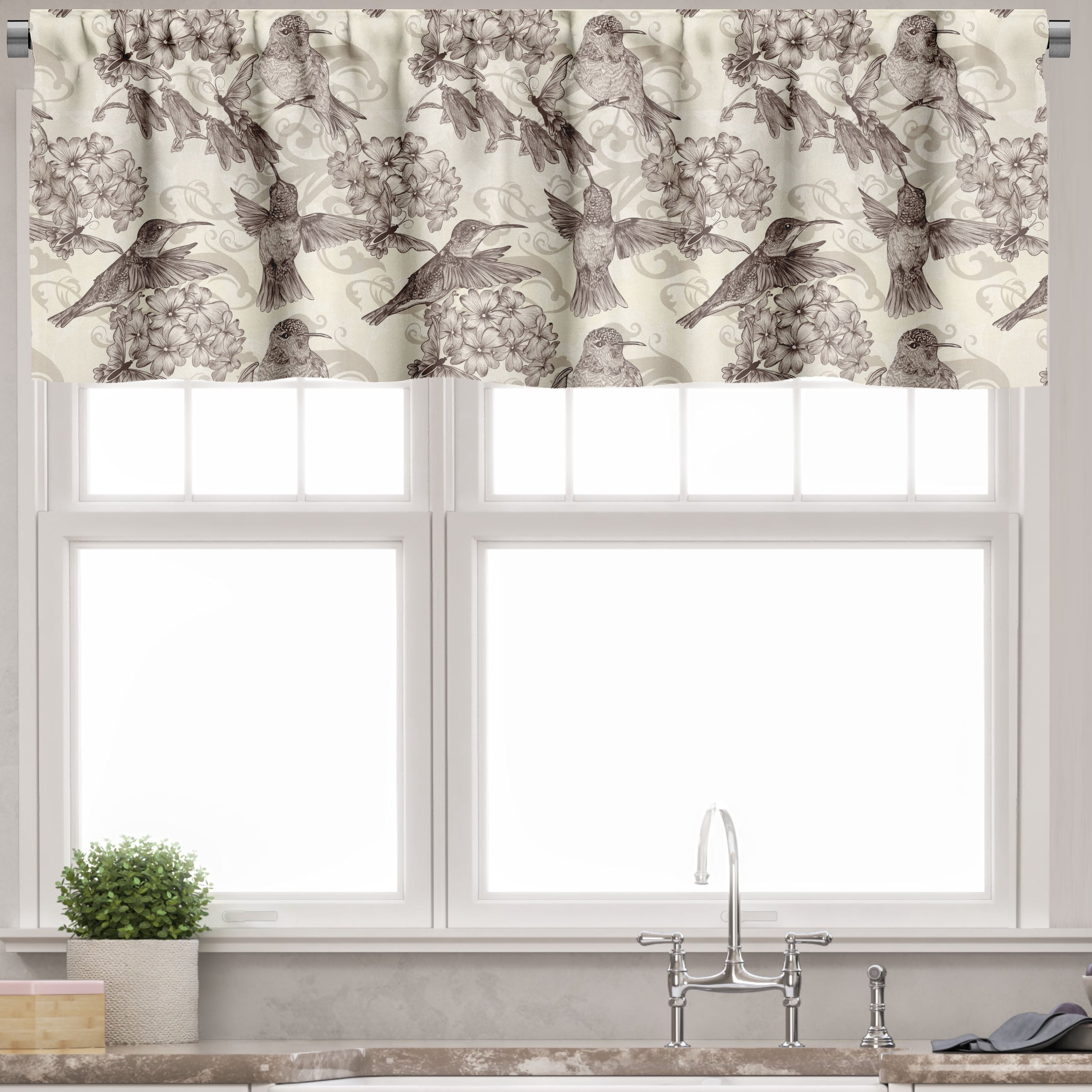 Ambesonne Hummingbirds Window Valance, Old Birds and Flowers, 54" X 18 ...