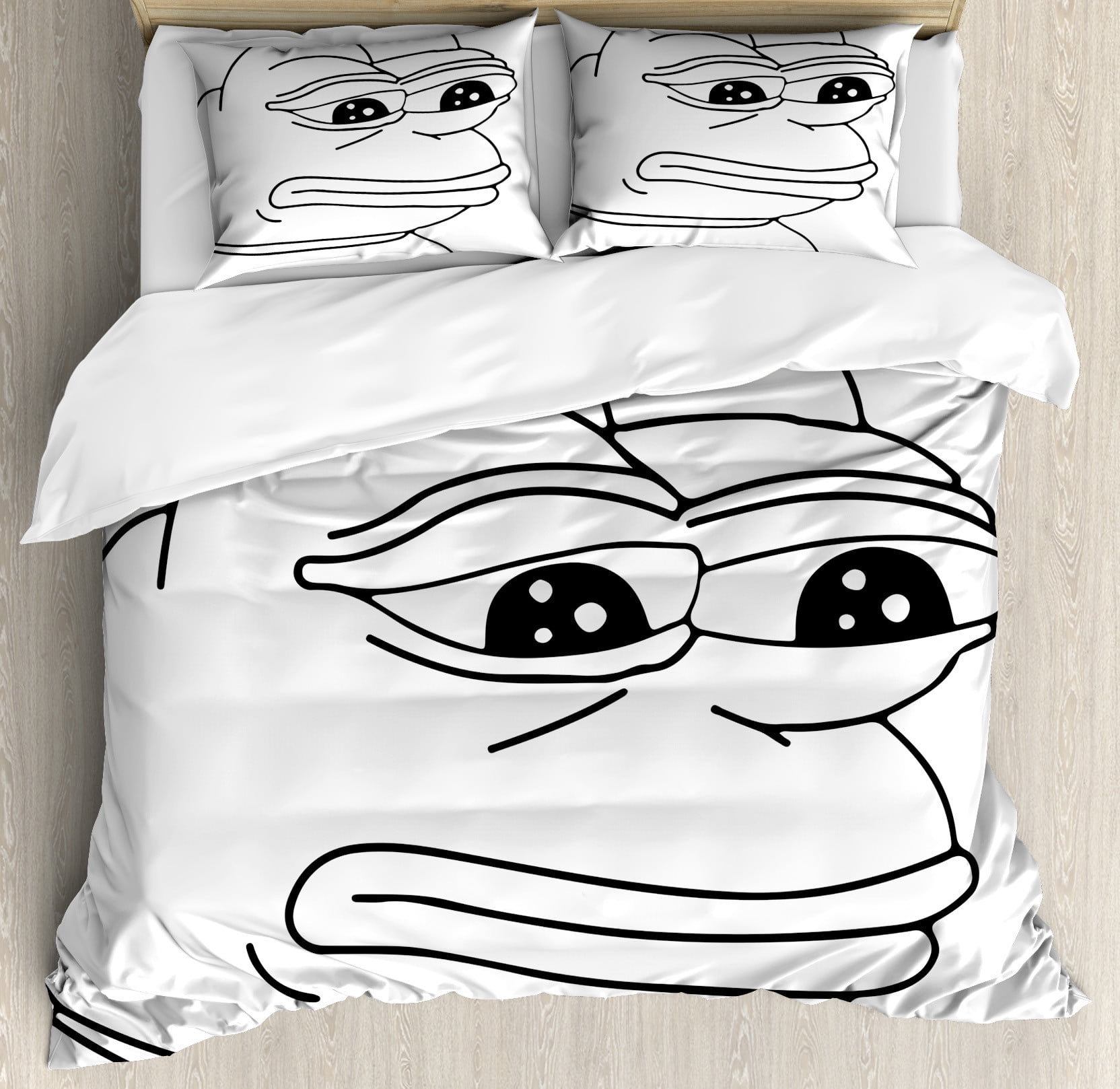 Ambesonne Humor Duvet Cover Sets, Crying Frog Meme Cartoon, 2-King ...