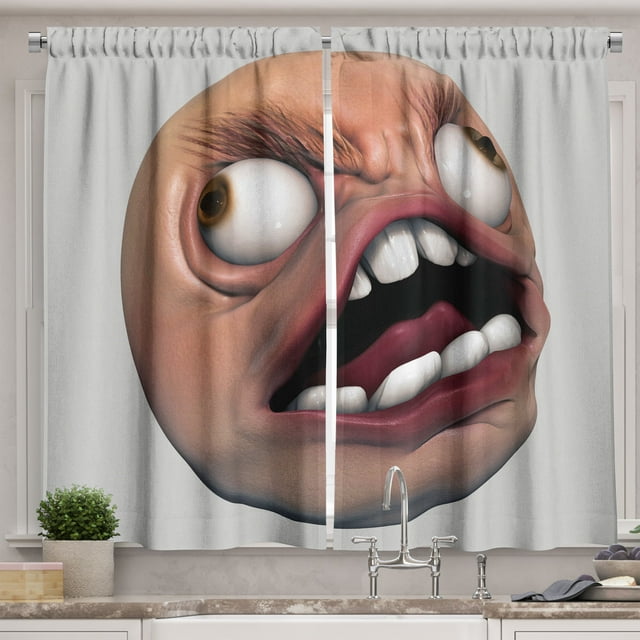 Ambesonne Humor Kitchen Curtains, Angry Rage Meme Guy Fun, 55"x45 ...