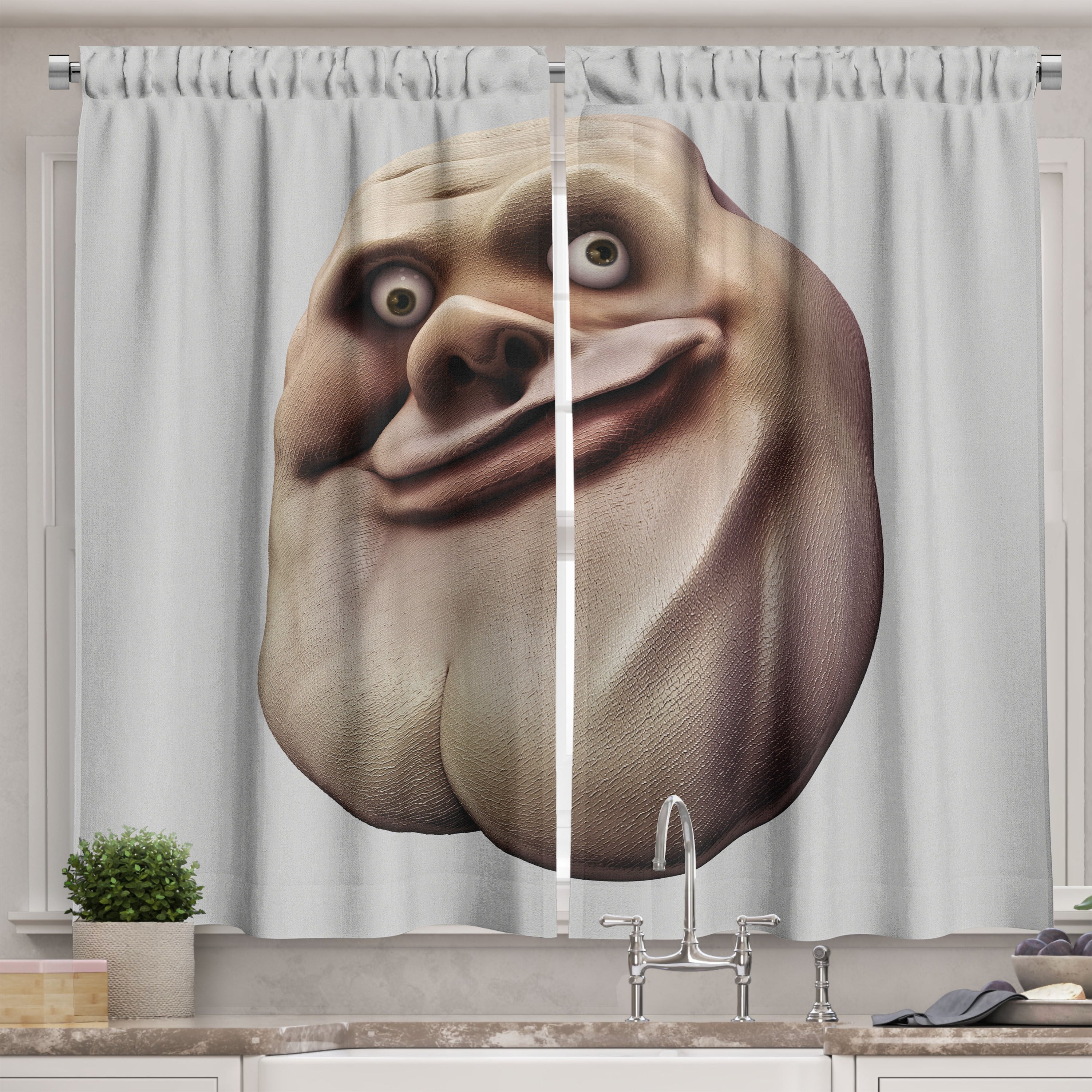 Ambesonne Humor Kitchen Curtains, Awkward Meme Ugly Face, 55"x39 ...
