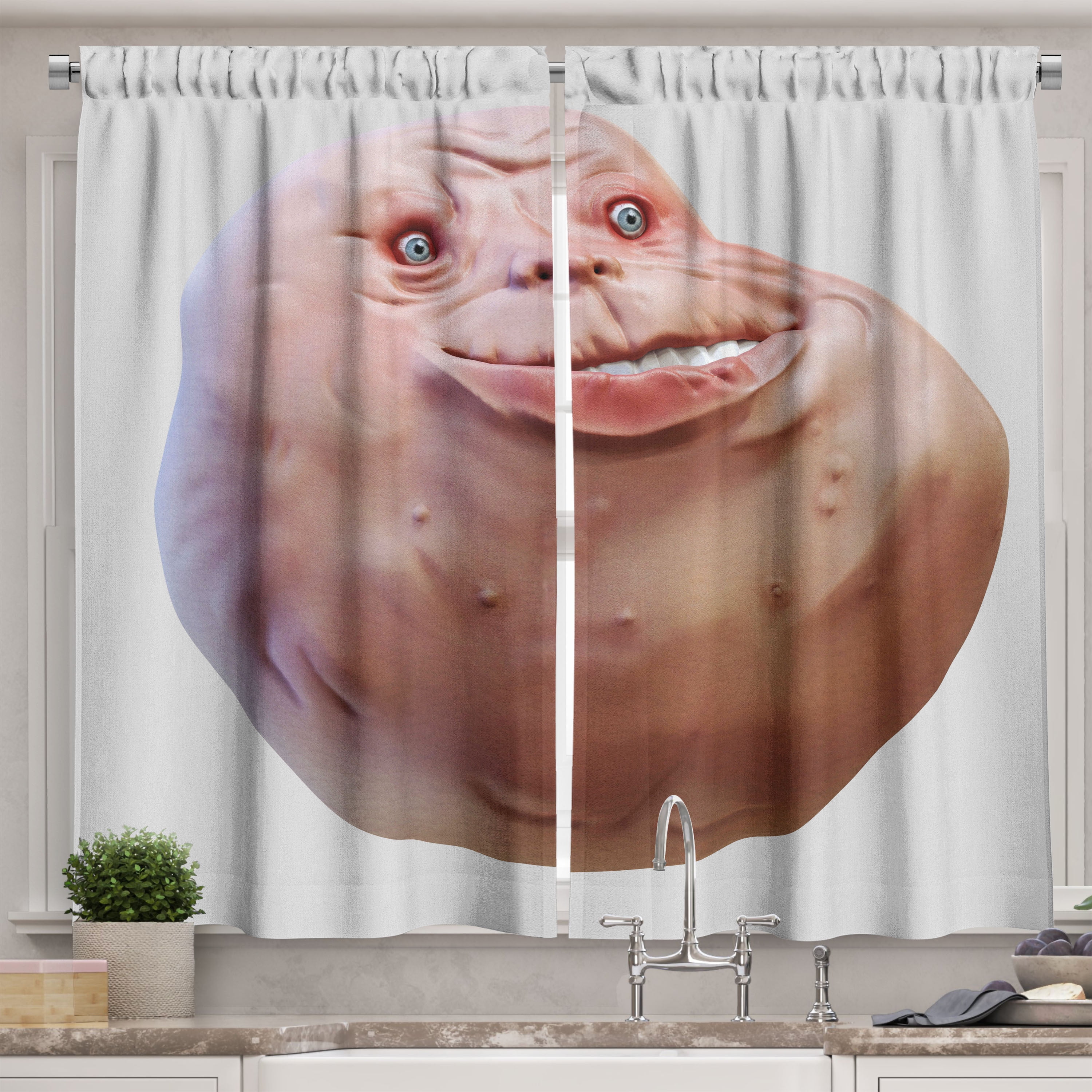 Ambesonne Humor Kitchen Curtains, Forever Alone Rage Face, 55"x45 ...