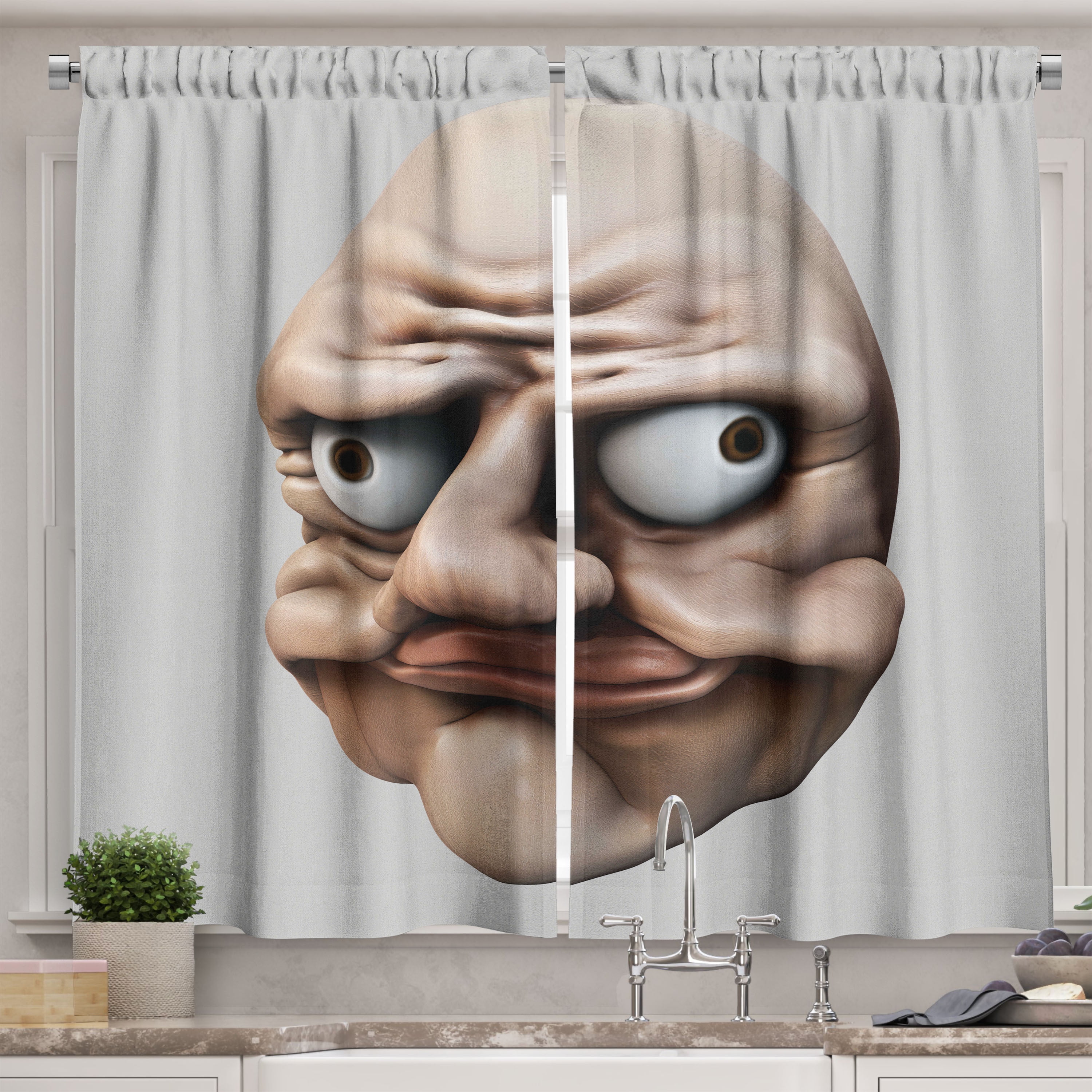 Ambesonne Humor Kitchen Curtains, Grumpy Internet Troll, 55"x39 ...
