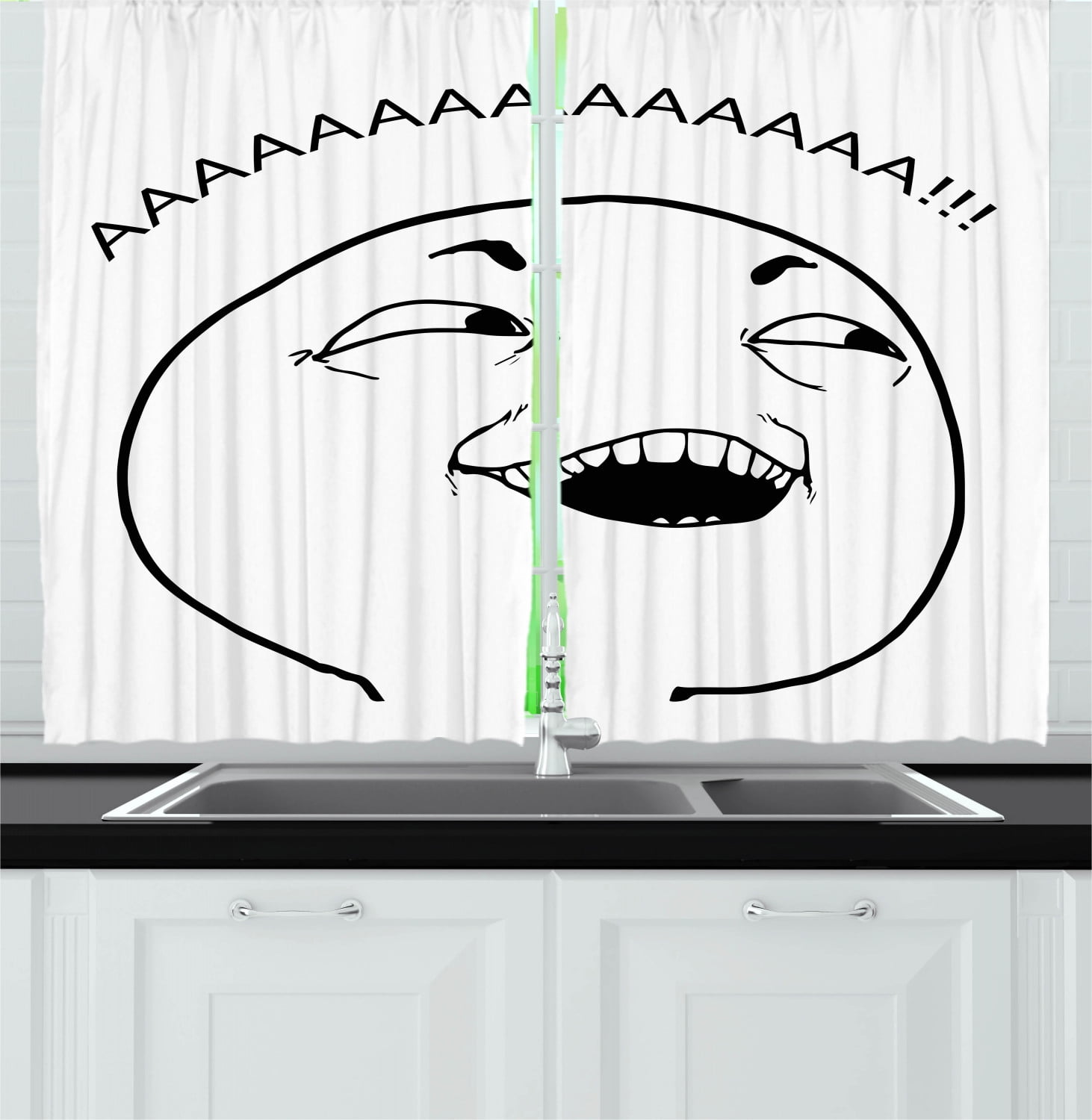 Ambesonne Humor Kitchen Curtains, Happy Boy Meme, 55"x39", Black and ...