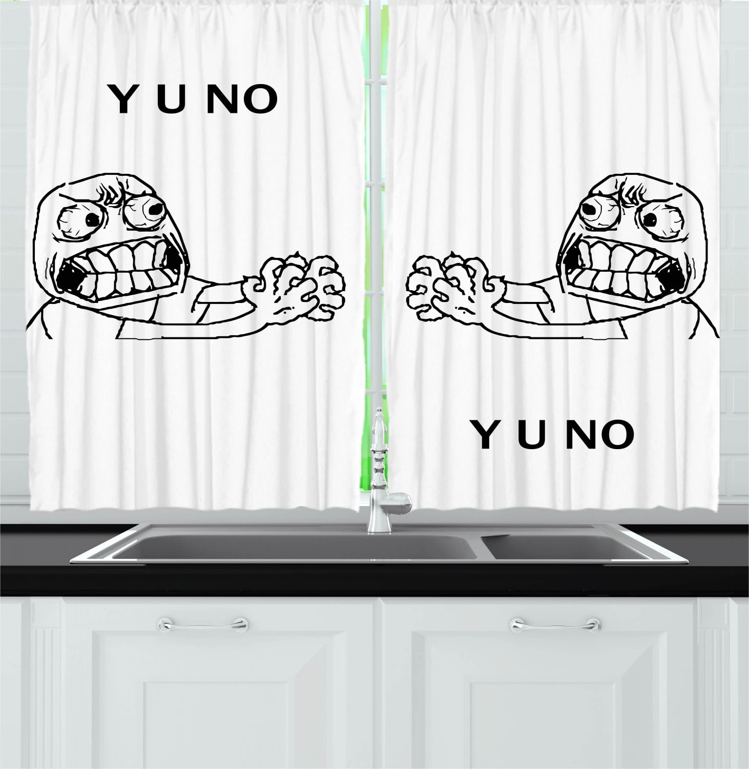 Ambesonne Humor Kitchen Curtains, Hipster Mascot Meme, 55"x39", Black ...