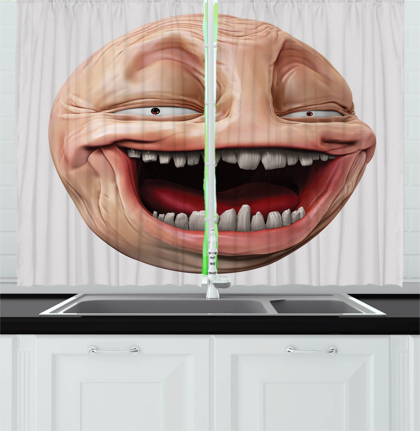 Ambesonne Humor Kitchen Curtains, Poker Face Guy Meme, 55"x39", Peach ...