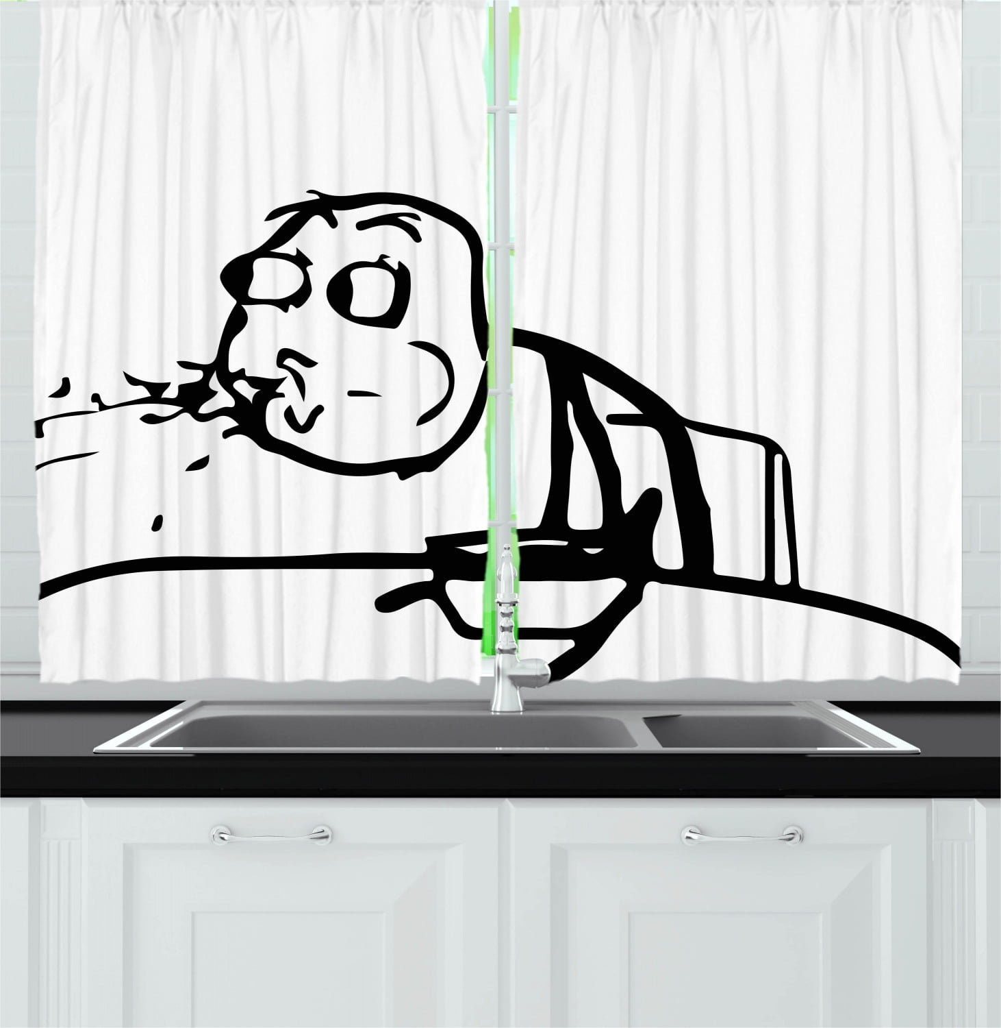 Ambesonne Humor Kitchen Curtains, Wierd Meme Troll Comics, 55"x39 ...