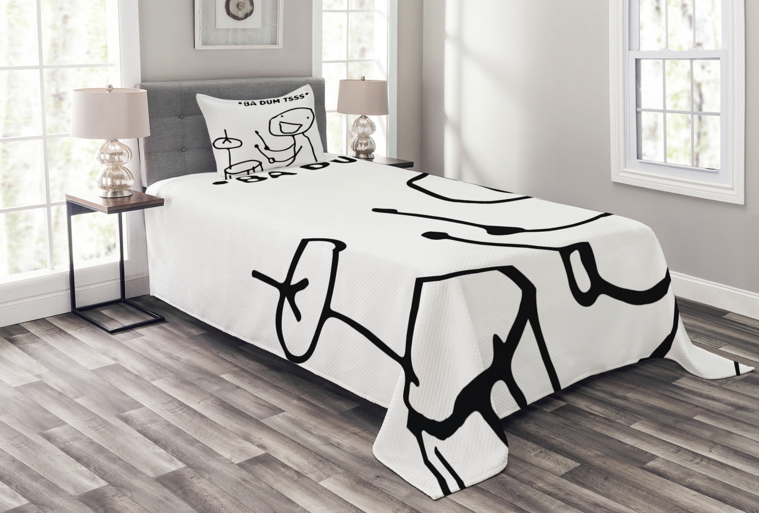 Ambesonne Humor Quilted Bedspread Set 2 Pcs, Badumts Drum Meme Comics ...
