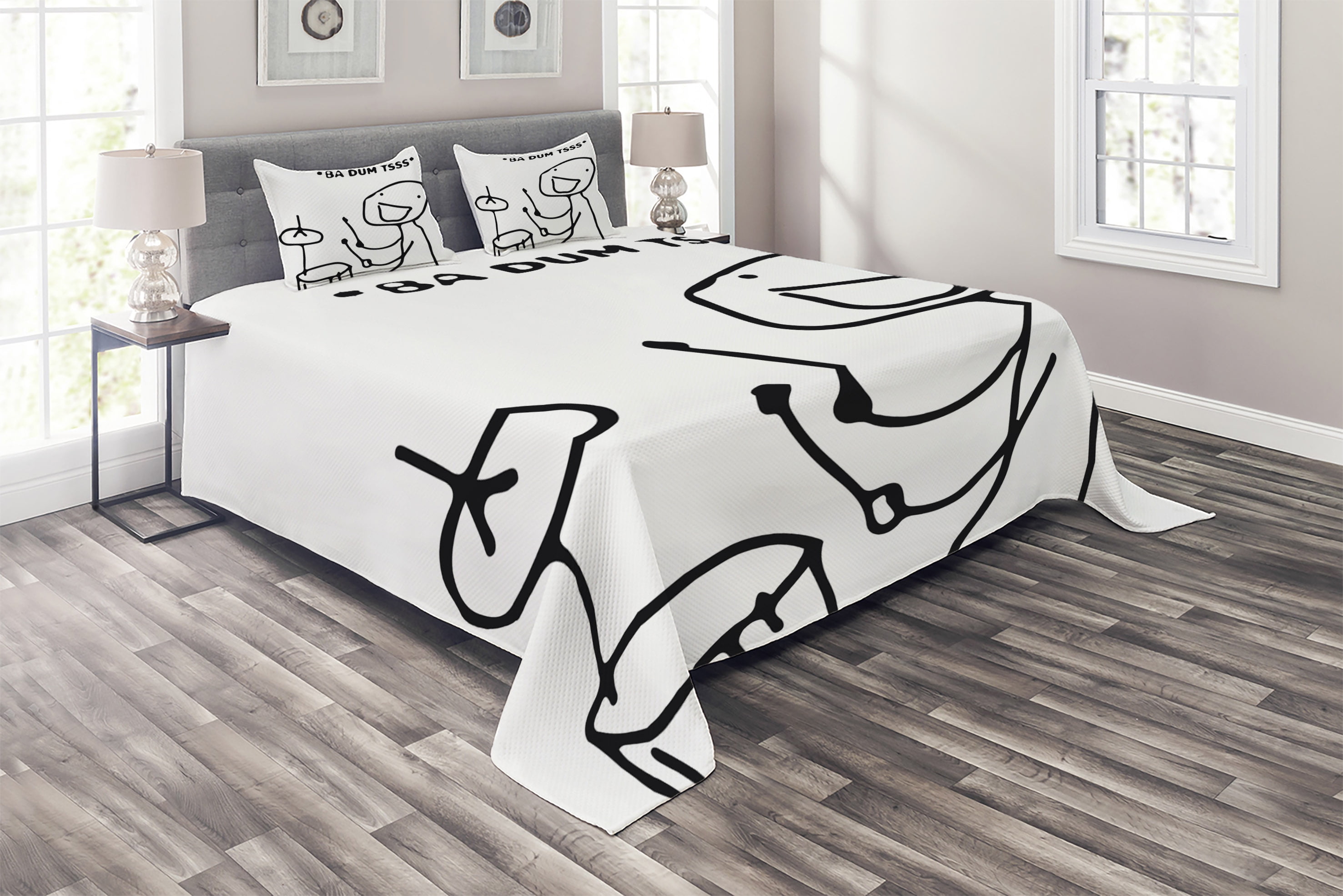 Ambesonne Humor Quilted Coverlet 3 Pcs, Badumts Drum Meme Comics, King ...