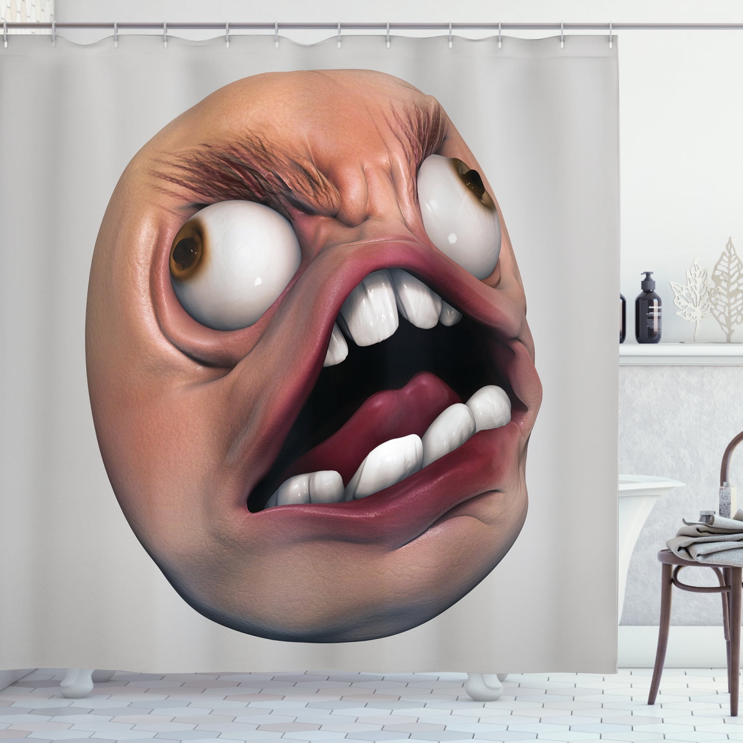 Ambesonne Humor Shower Curtain, Angry Rage Meme Guy Fun, 69"Wx75"L ...