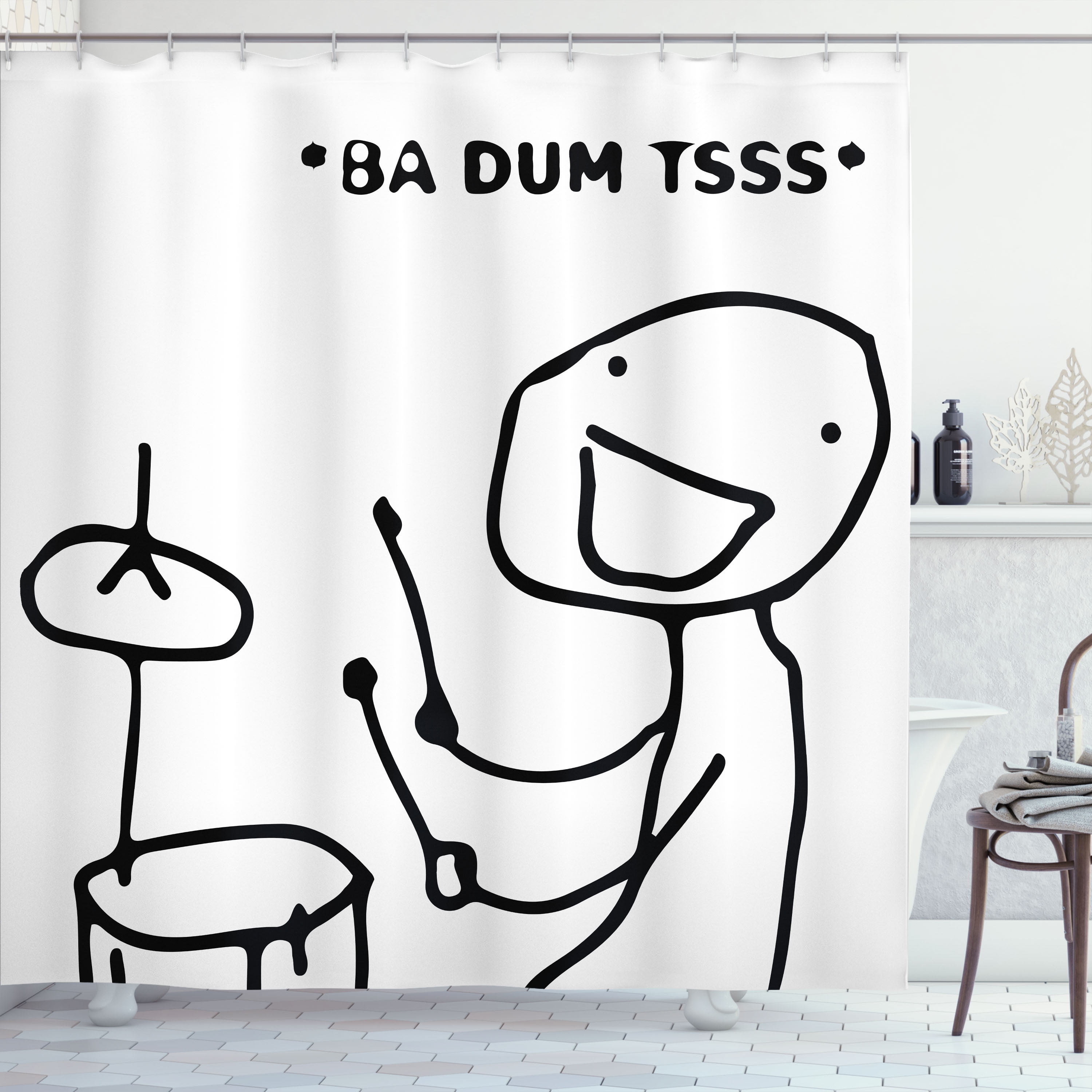 Ambesonne Humor Shower Curtain, Badumts Drum Meme Comics, 69"Wx70"L ...