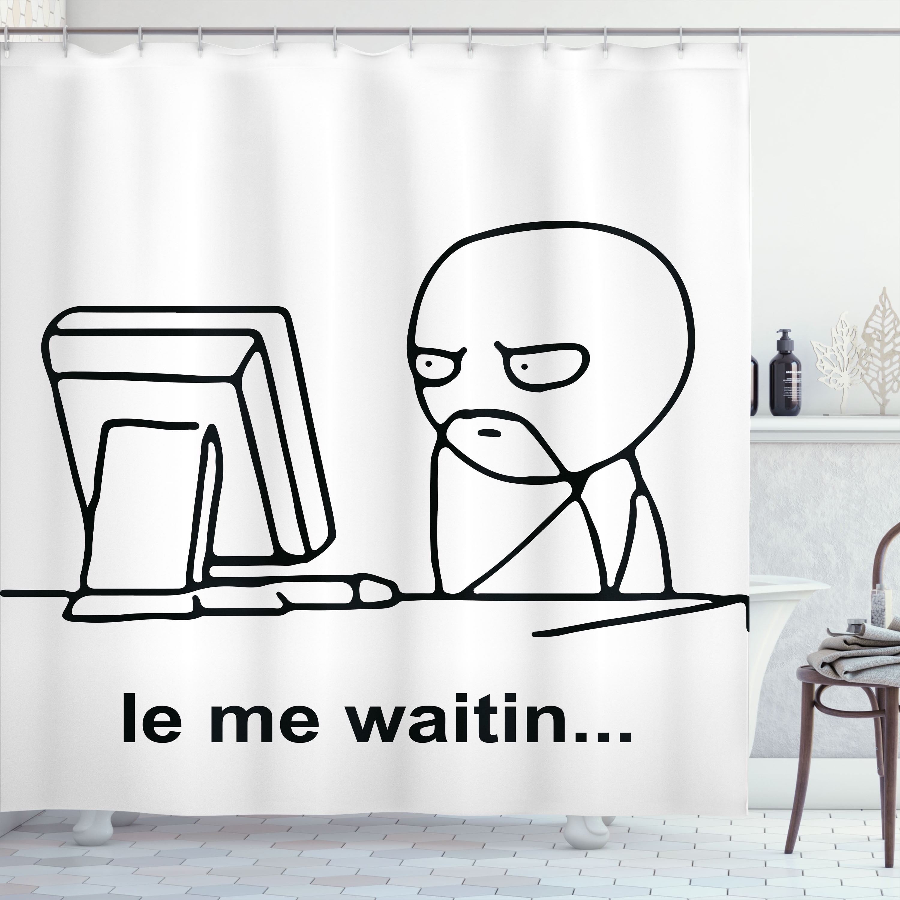 Ambesonne Humor Shower Curtain, Fun Comics Meme Face, 69"Wx70"L, Black ...