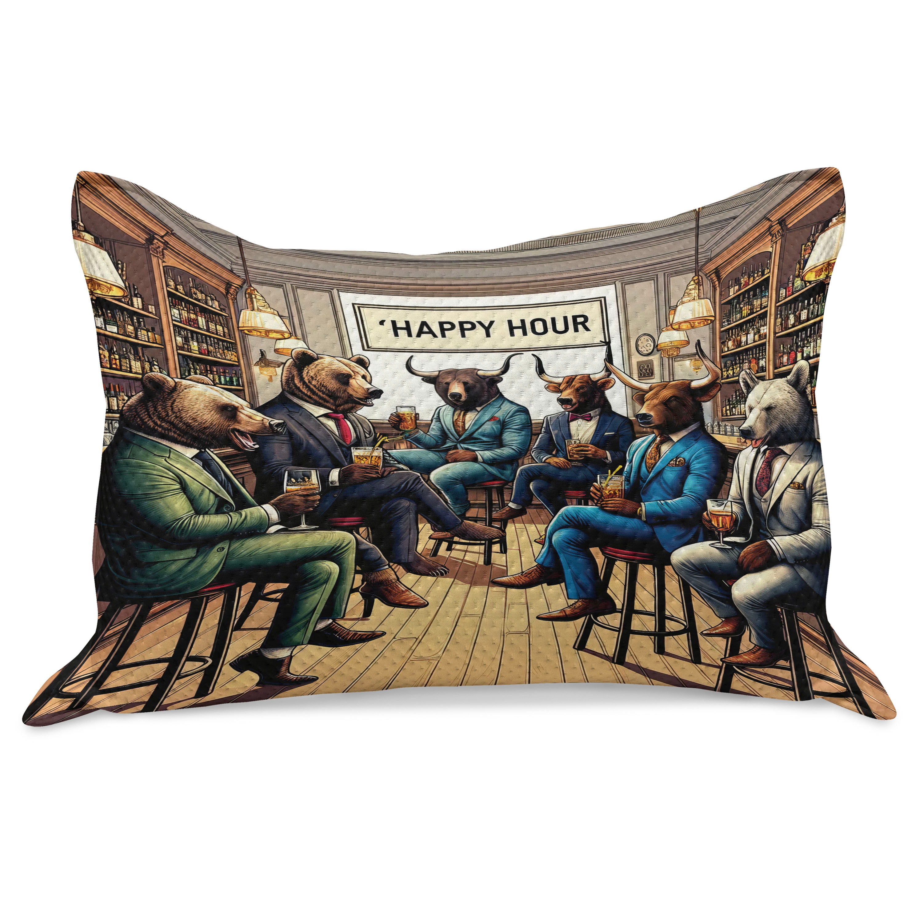 Ambesonne Humorous Knitted Quilt Pillowcover, Happy Hour Bulls and ...