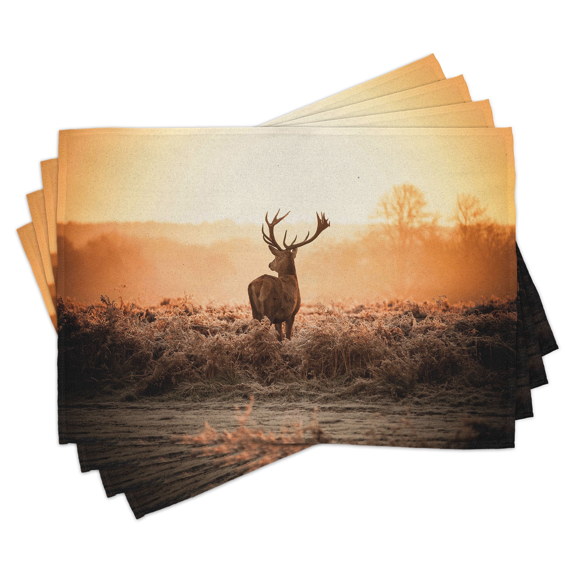 Ambesonne Hunting Place Mats Set of 4, Deer Morning Sun, Standard Size ...