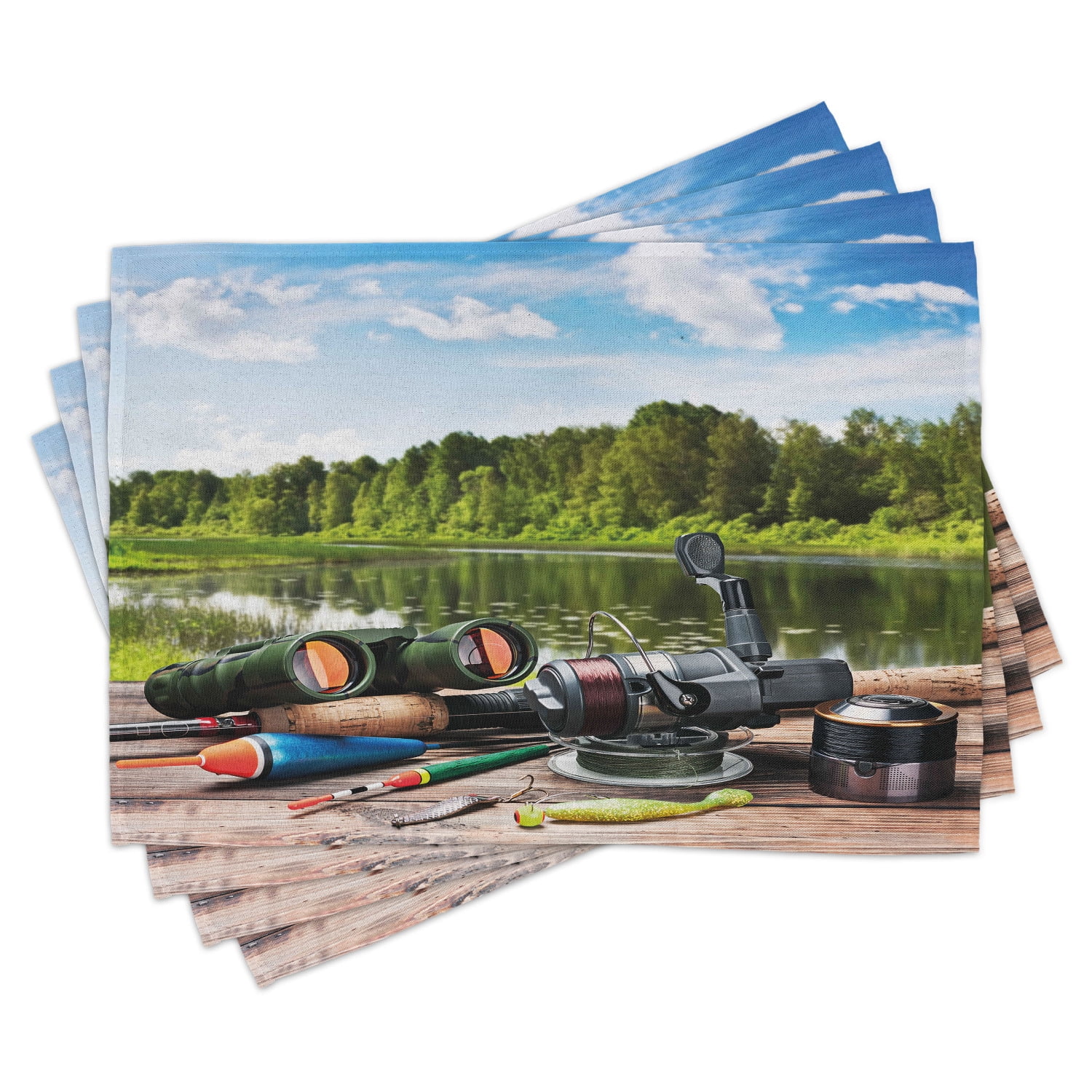 Ambesonne Hunting Place Mats Set of 4, Fishing Tackle, Standard Size ...