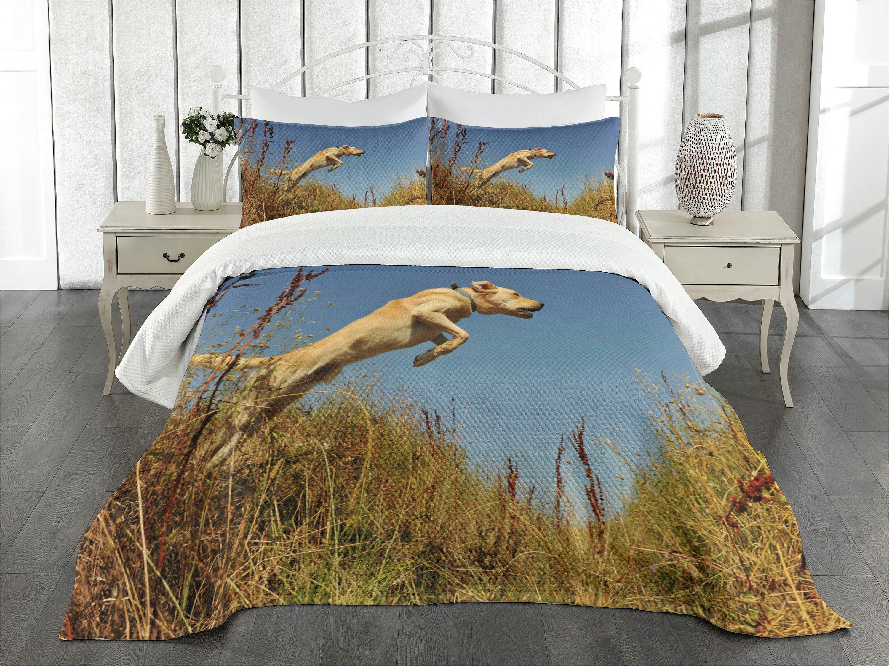 Ambesonne Hunting Quilted Bedspread Set 3 Pcs, Purebred Labrador, Queen ...