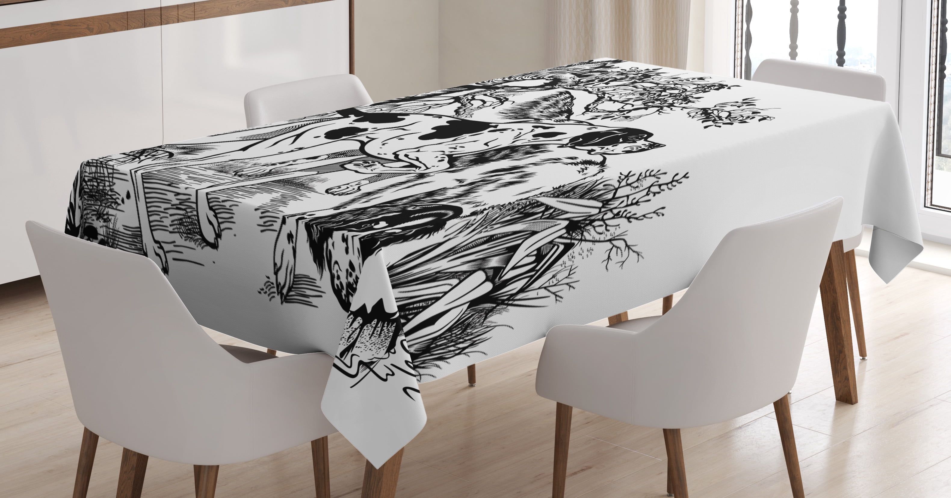 Ambesonne Hunting Tablecloth Rectangular Table Cover, Dogs in Forest ...