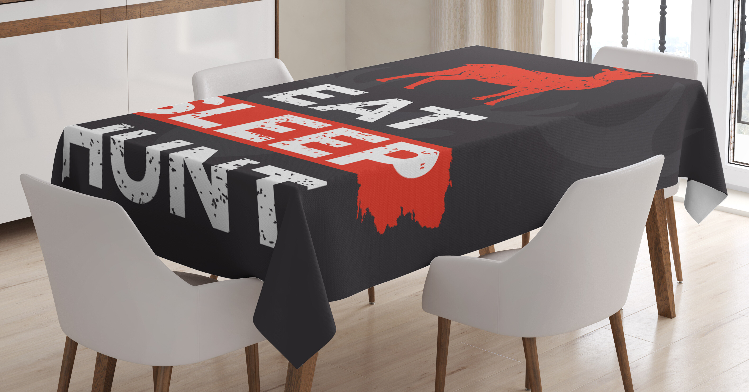 Ambesonne Hunting Tablecloth Rectangular Table Cover, Eat Sleep Hunt ...