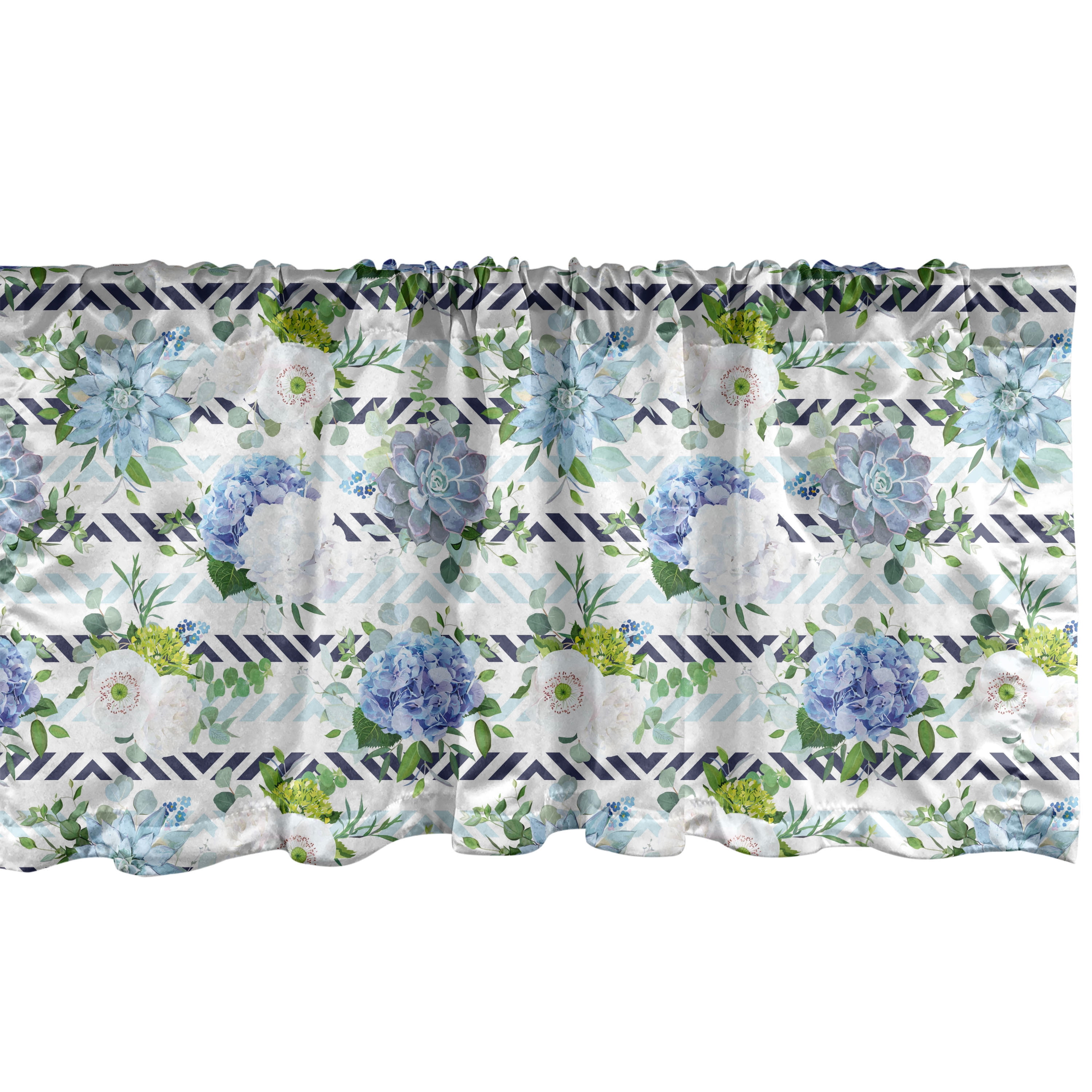Ambesonne Hydrangea Window Valance, Fresh Flowers on Stripes, 54" X 12 ...