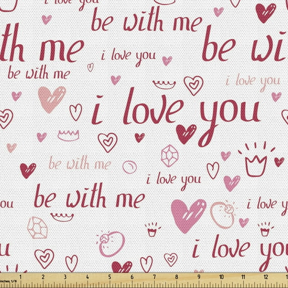 Ambesonne I Love You Fabric by the Yard Upholstery, Hearts Wedding ...