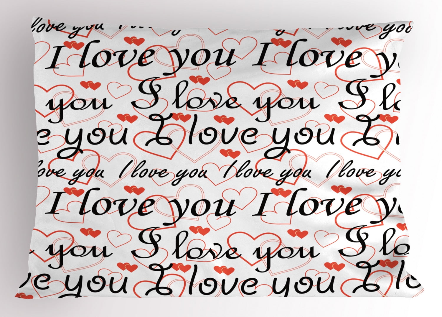 Ambesonne I Love You Pillow Sham, Calligraphy Hearts, 26" X 20", Red ...