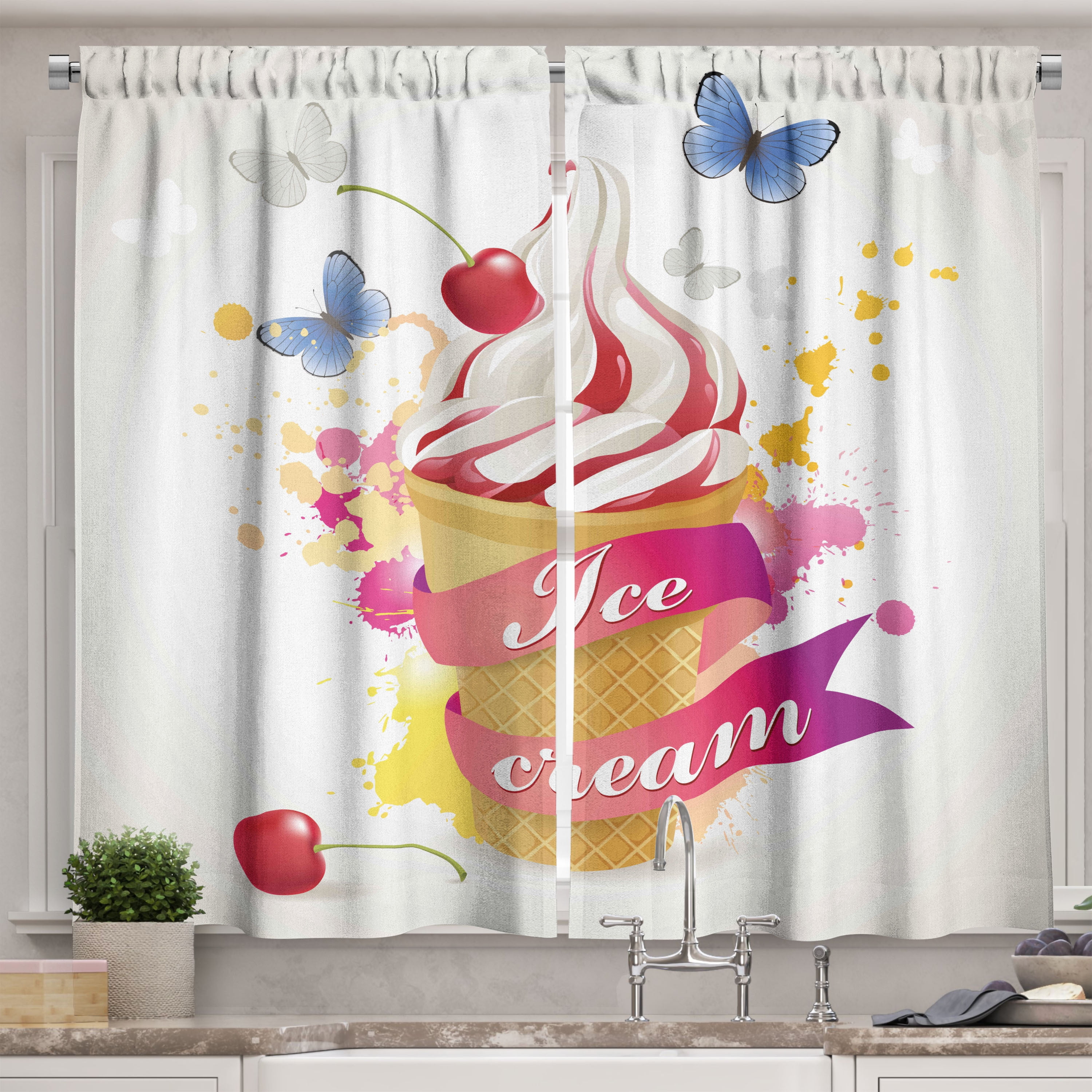 Ambesonne Ice Cream Kitchen Curtains, Cherries Colors, 55"x39 ...