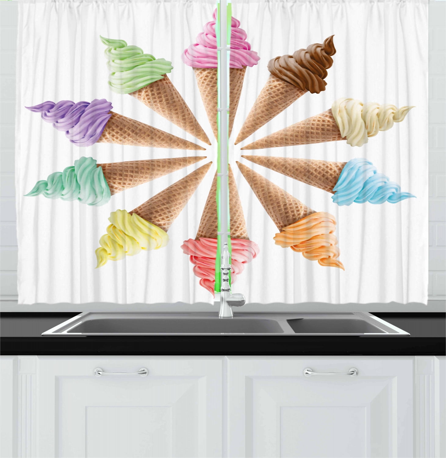 Ambesonne Ice Cream Kitchen Curtains, Ice Cream Row, 55"x39 ...