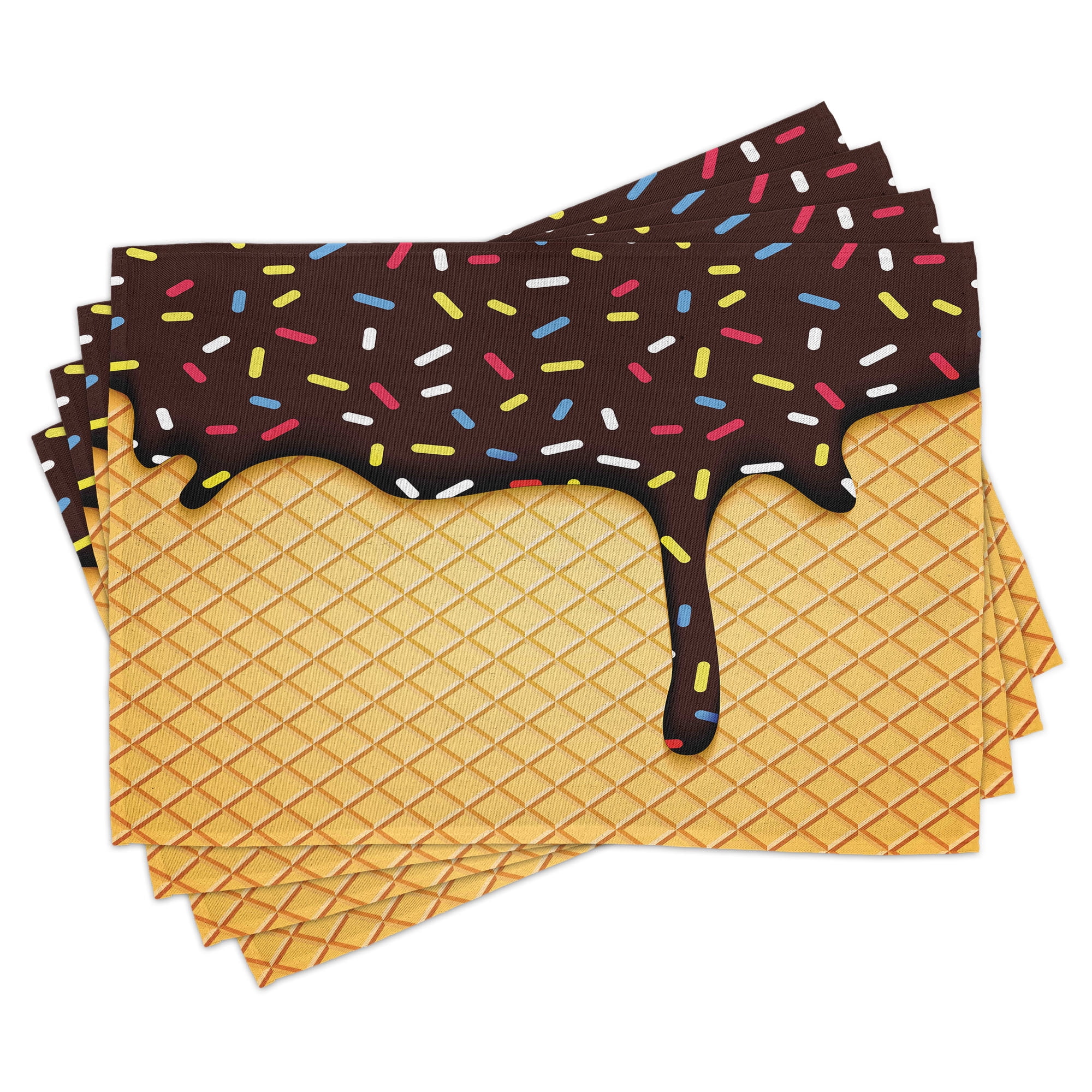 Ambesonne Ice Cream Place Mats Set of 4, Choco Waffle, Standard Size ...