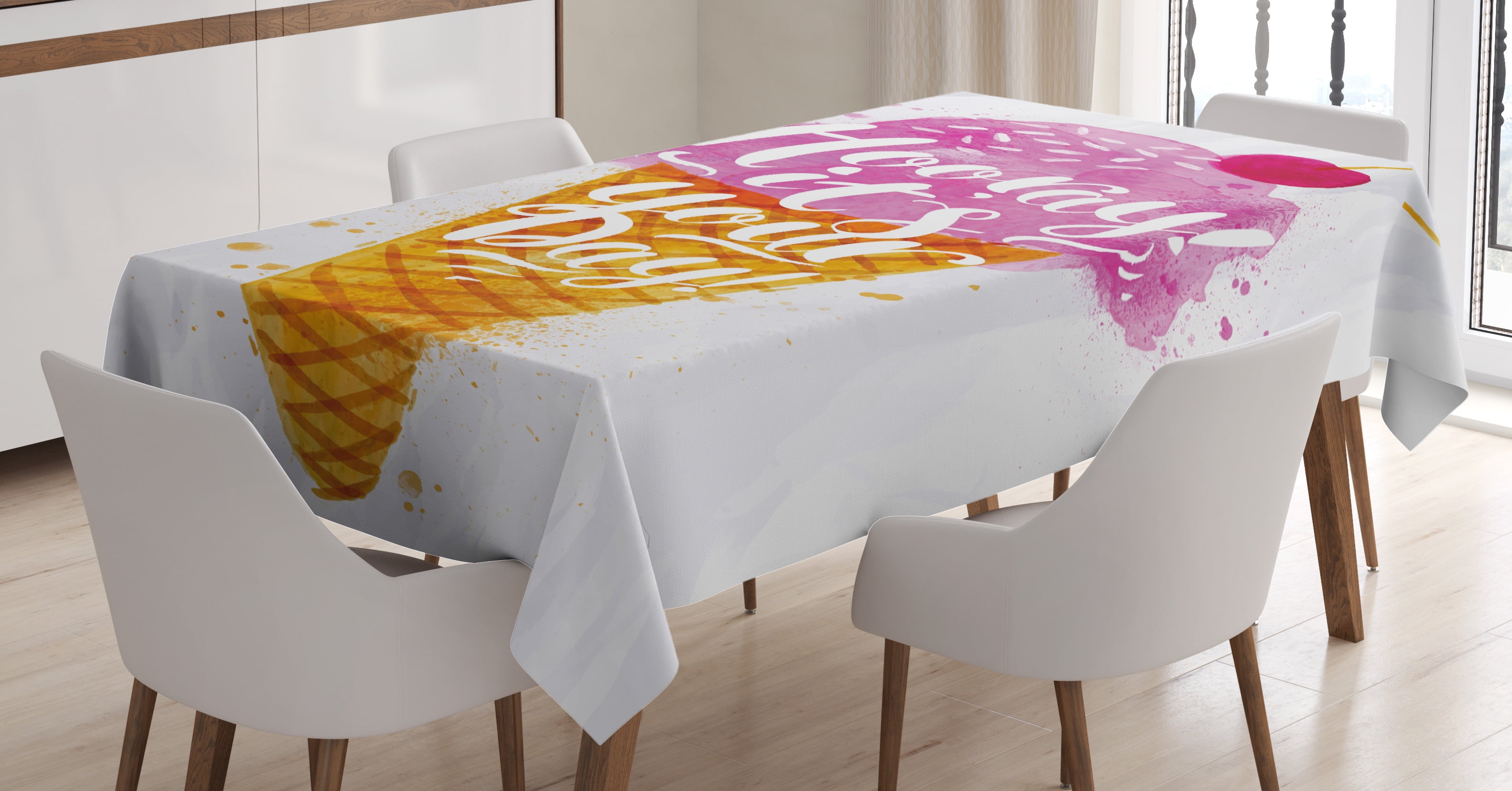 Ambesonne Ice Cream Tablecloth Rectangular Table Cover, Words Cherry ...