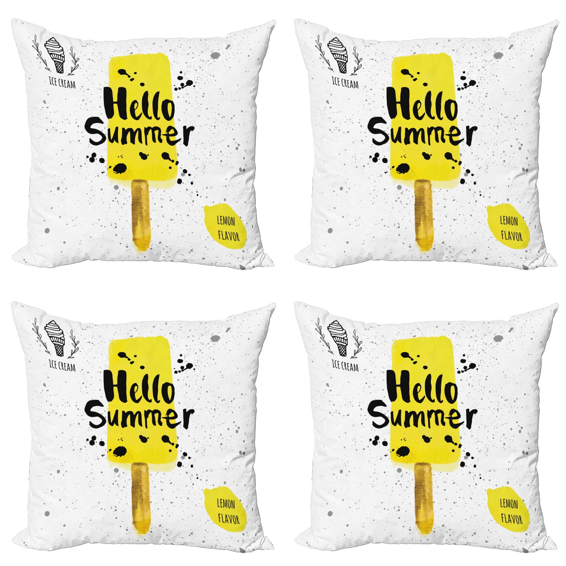 Ambesonne Ice Cream Throw Pillow Cover 4 Pack, Lemon Flavor, 24 ...