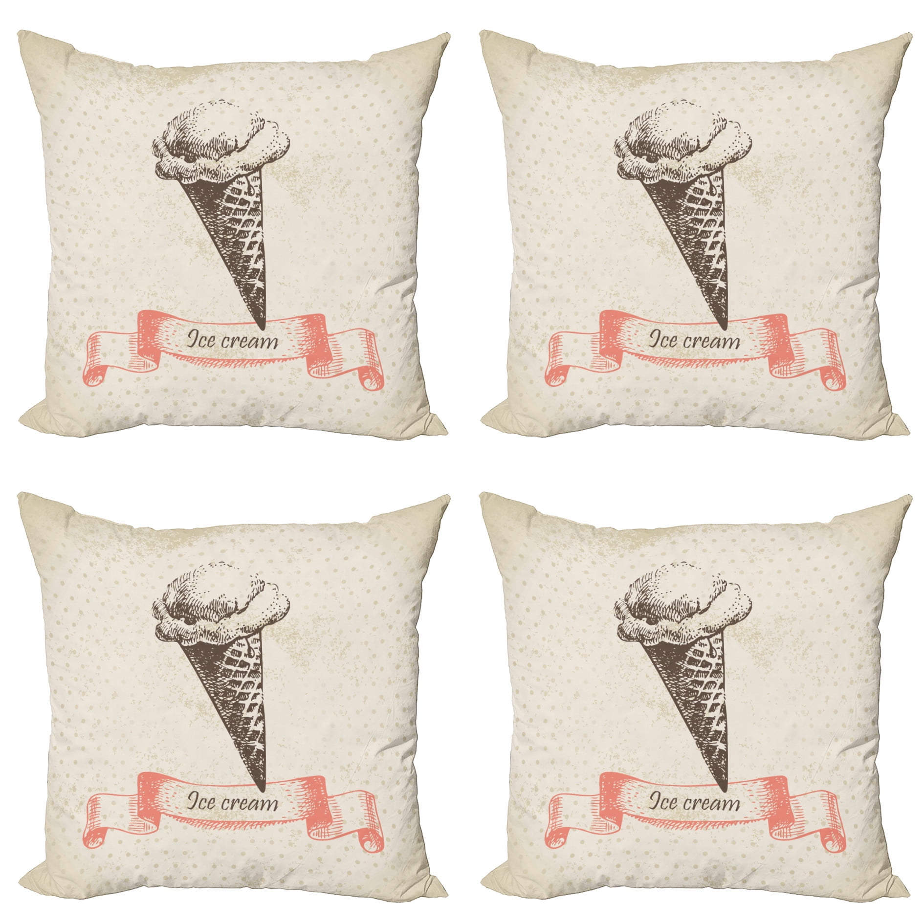 Ambesonne Ice Cream Throw Pillow Cover 4 Pack, Old Dots, 24", Cream ...