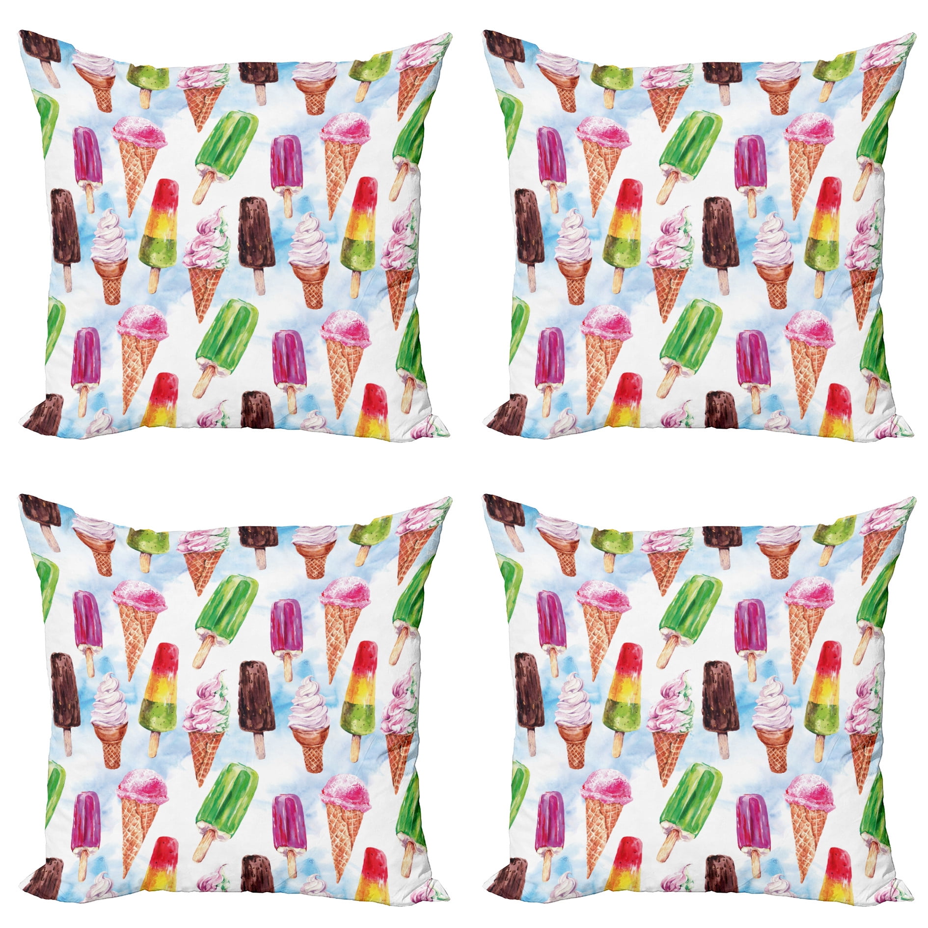 Ambesonne Ice Cream Throw Pillow Cover 4 Pack, Surreal Exotic, 24 ...