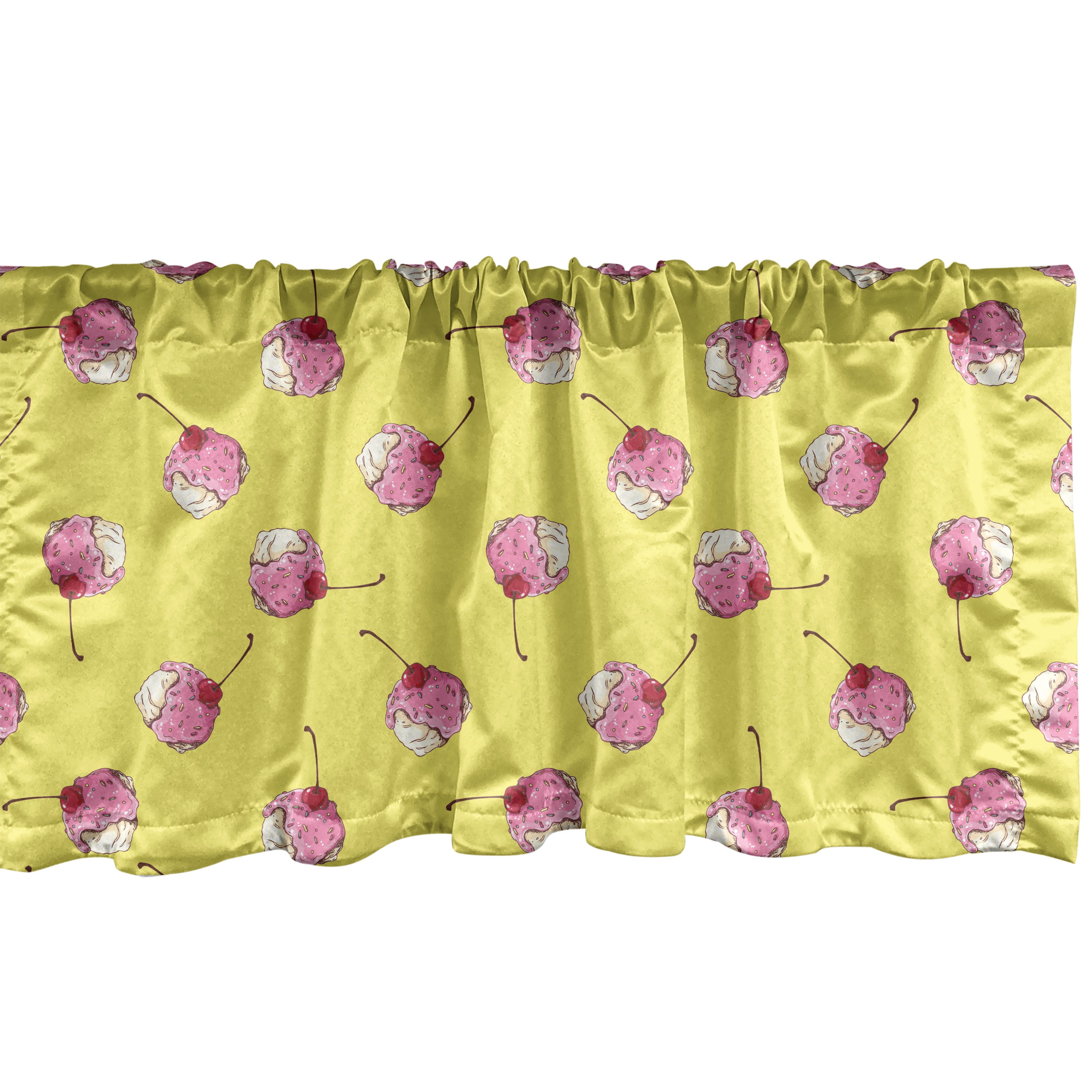 Ambesonne Ice Cream Window Valance, Balls and Cherry Tops, 42" x 18 ...