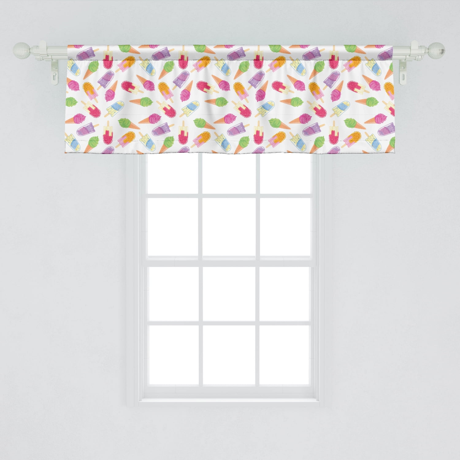 Ambesonne Ice Cream Window Valance, Cartoon Style Cones with Vibrant ...