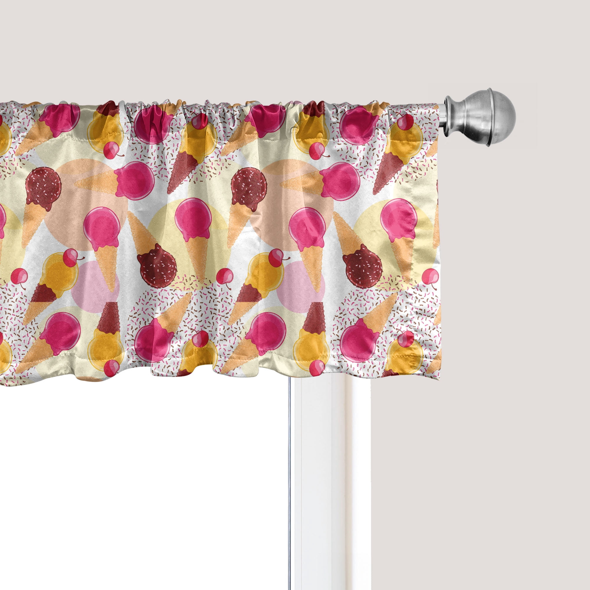 Ambesonne Ice Cream Window Valance, Cherries and Circles, 54" X 12 ...