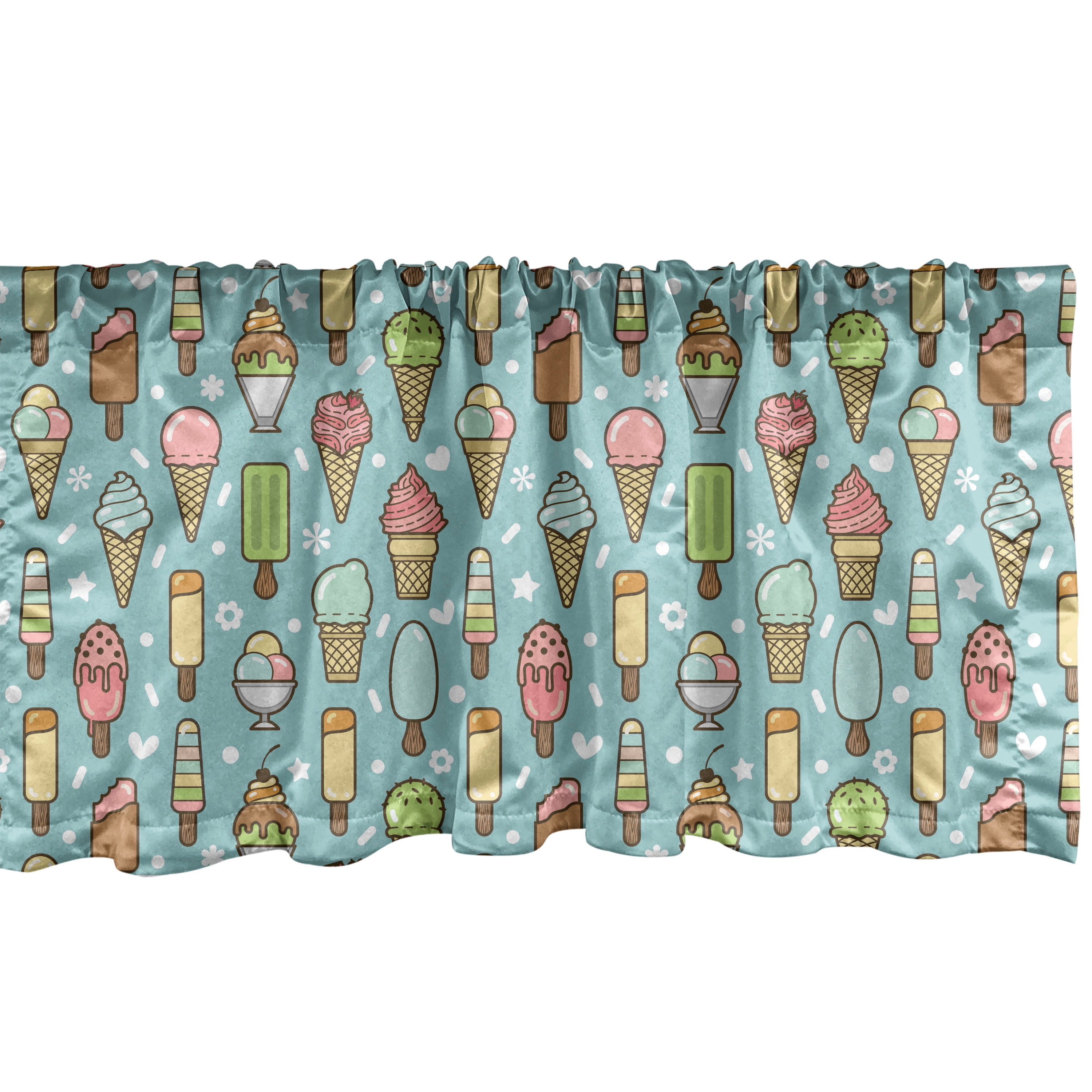 Ambesonne Ice Cream Window Valance, Summer Time Dessert Time, 54" X 12 ...