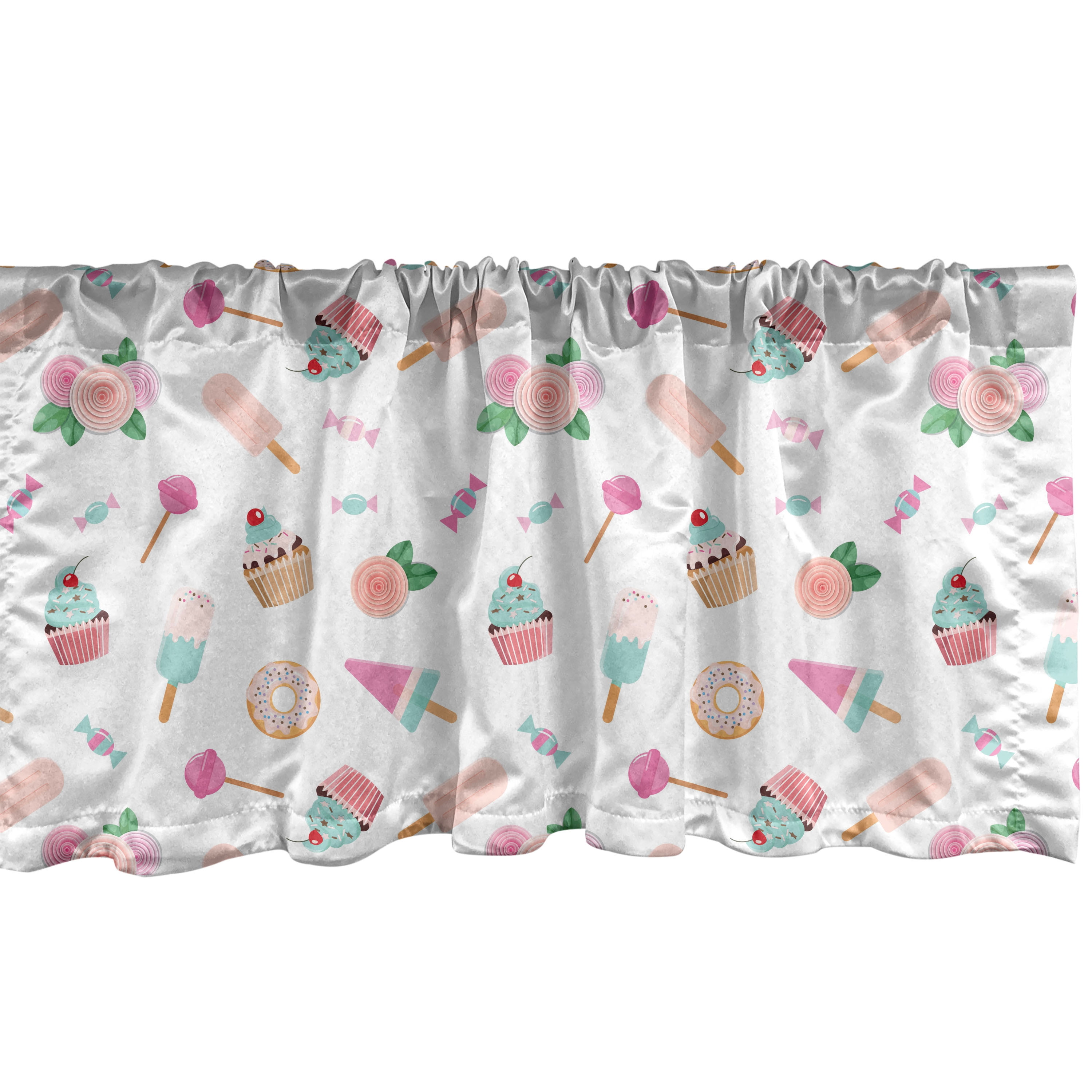 Ambesonne Ice Cream Window Valance, Sweets Lollipop Cupcake, 54" X 12 ...