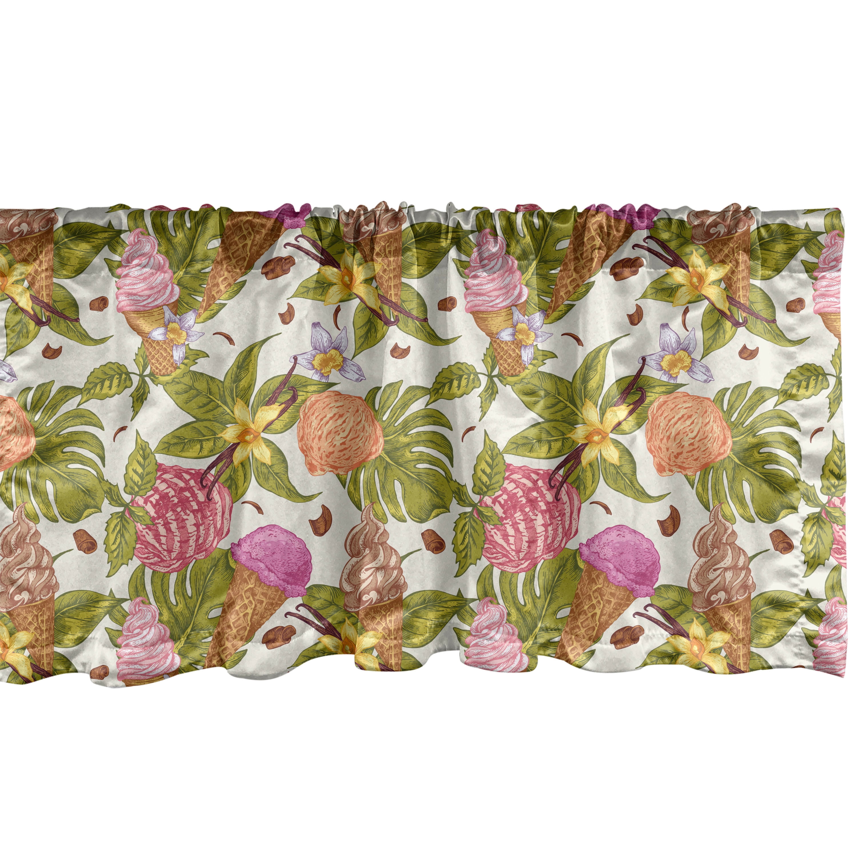Ambesonne Ice Cream Window Valance, Tropic Botany and Scoops, 54" X 18 ...