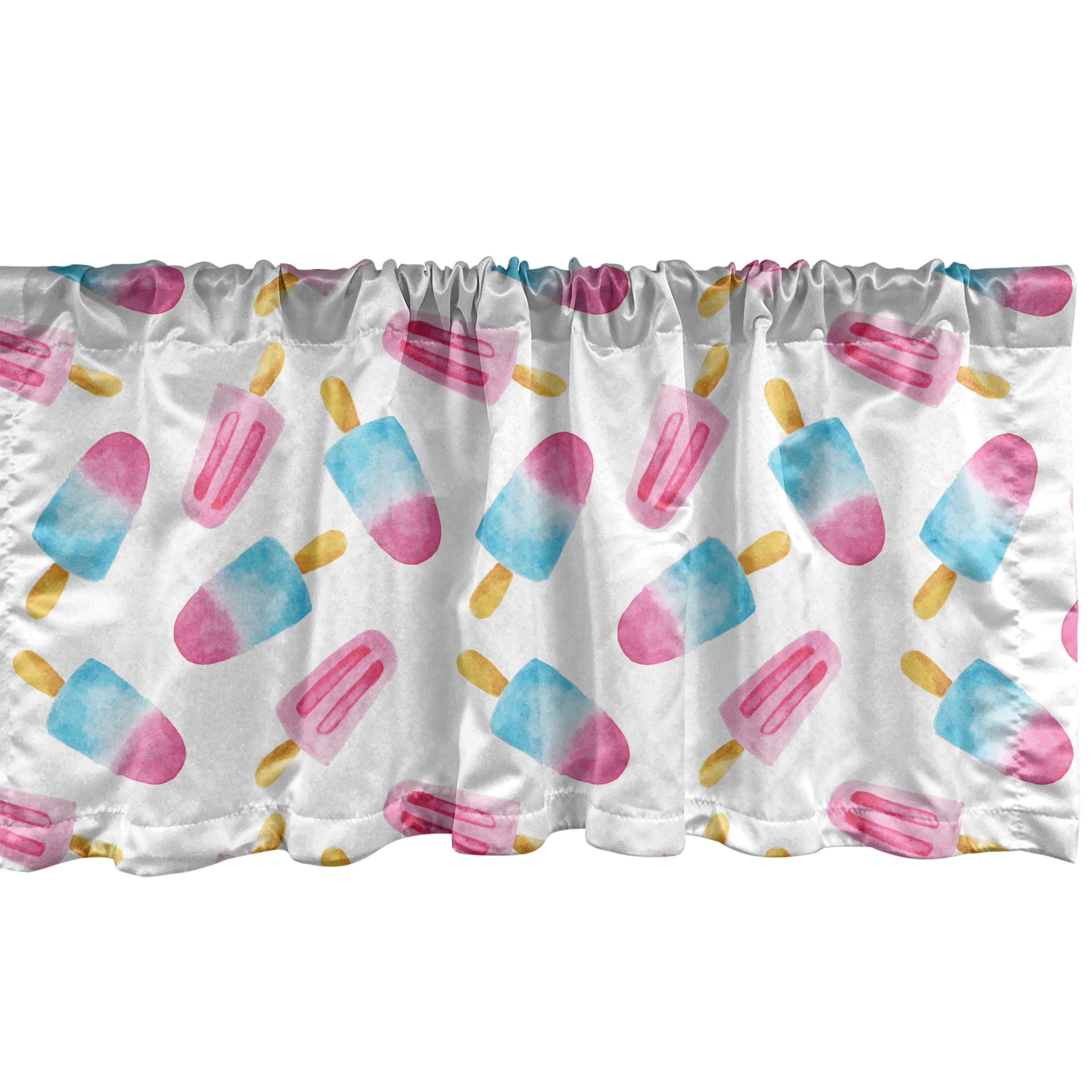 Ambesonne Ice Cream Window Valance, Watercolor Popsicles, 54" X 12 ...