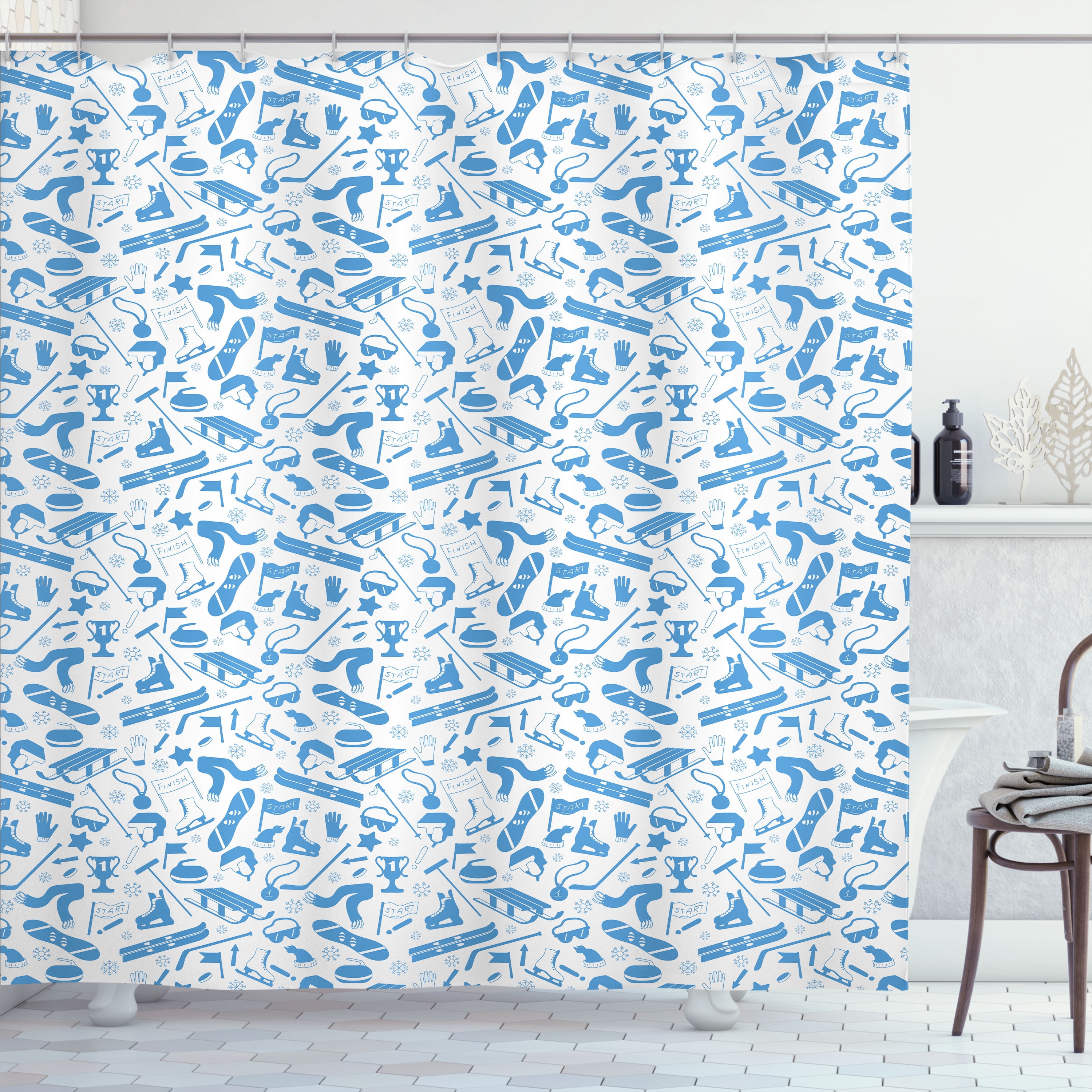 Ambesonne Ice Skates Shower Curtain, Winter Sports Elements, 69"Wx70"L ...