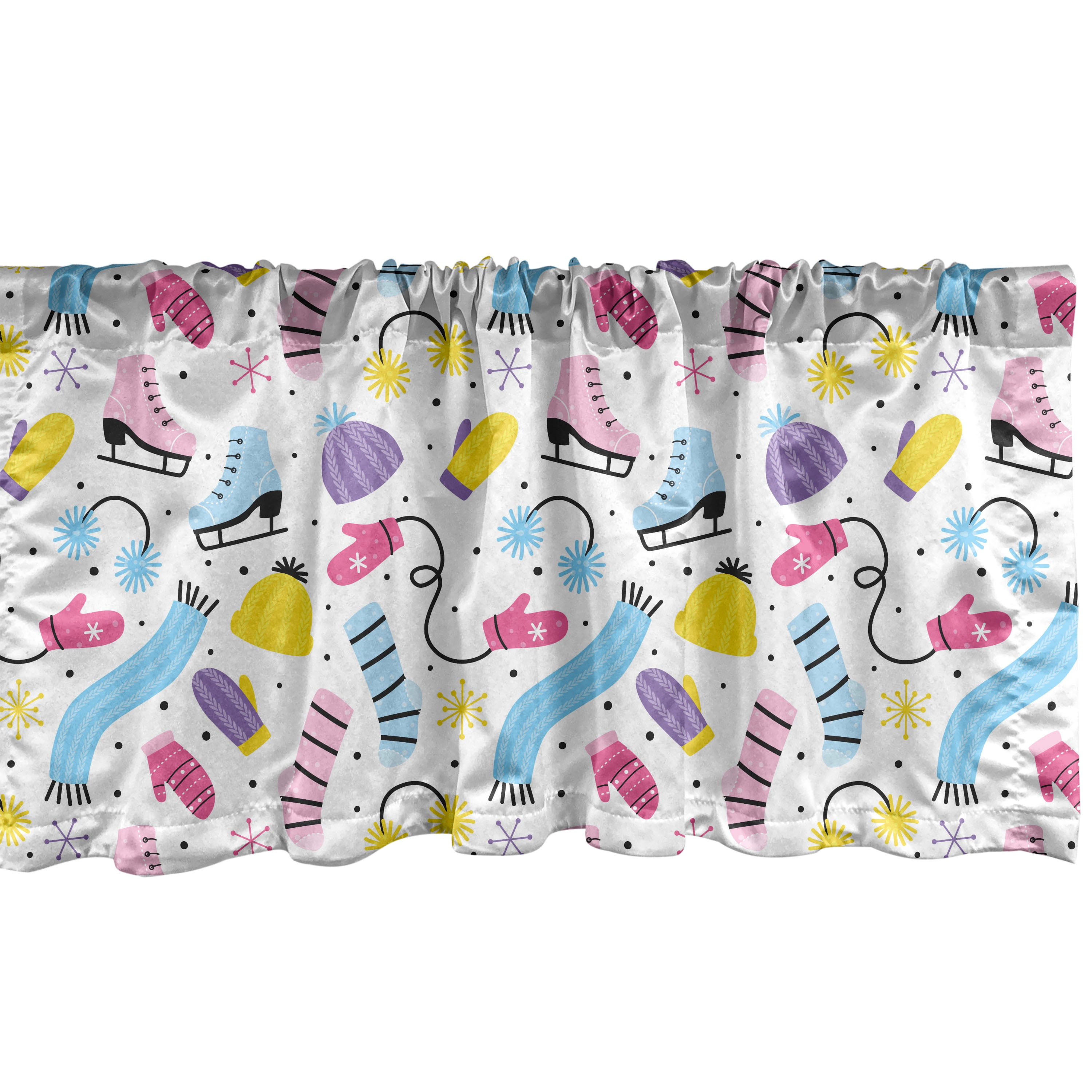 Ambesonne Ice Skates Window Valance, Colorful Winter Clothes, 54" X 18 ...