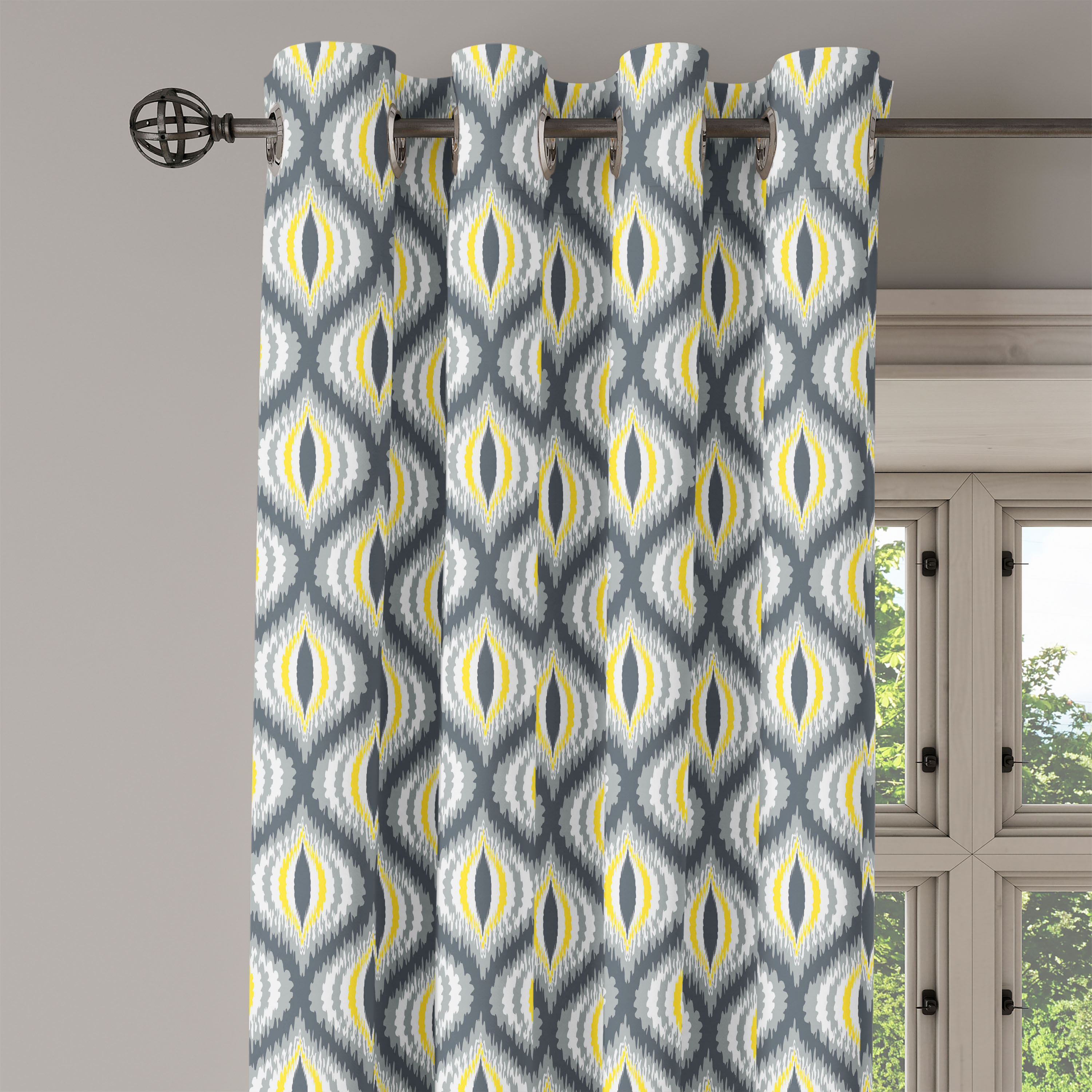 Ambesonne Ikat Grommet Curtain Single Panel, Ogee Shapes Vintage Pale ...