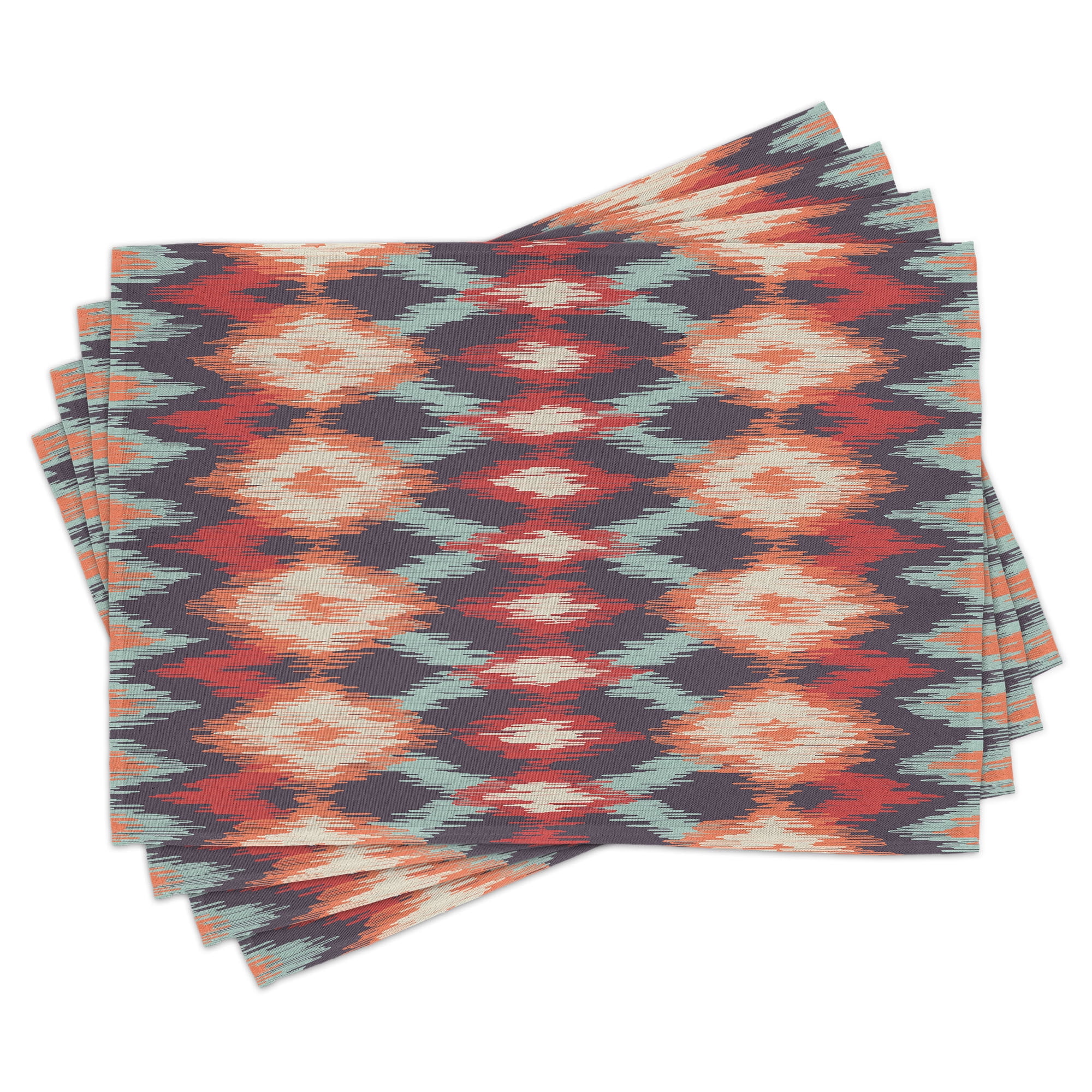 Ambesonne Ikat Place Mats Set of 4, Oriental Weaving Style, Standard ...
