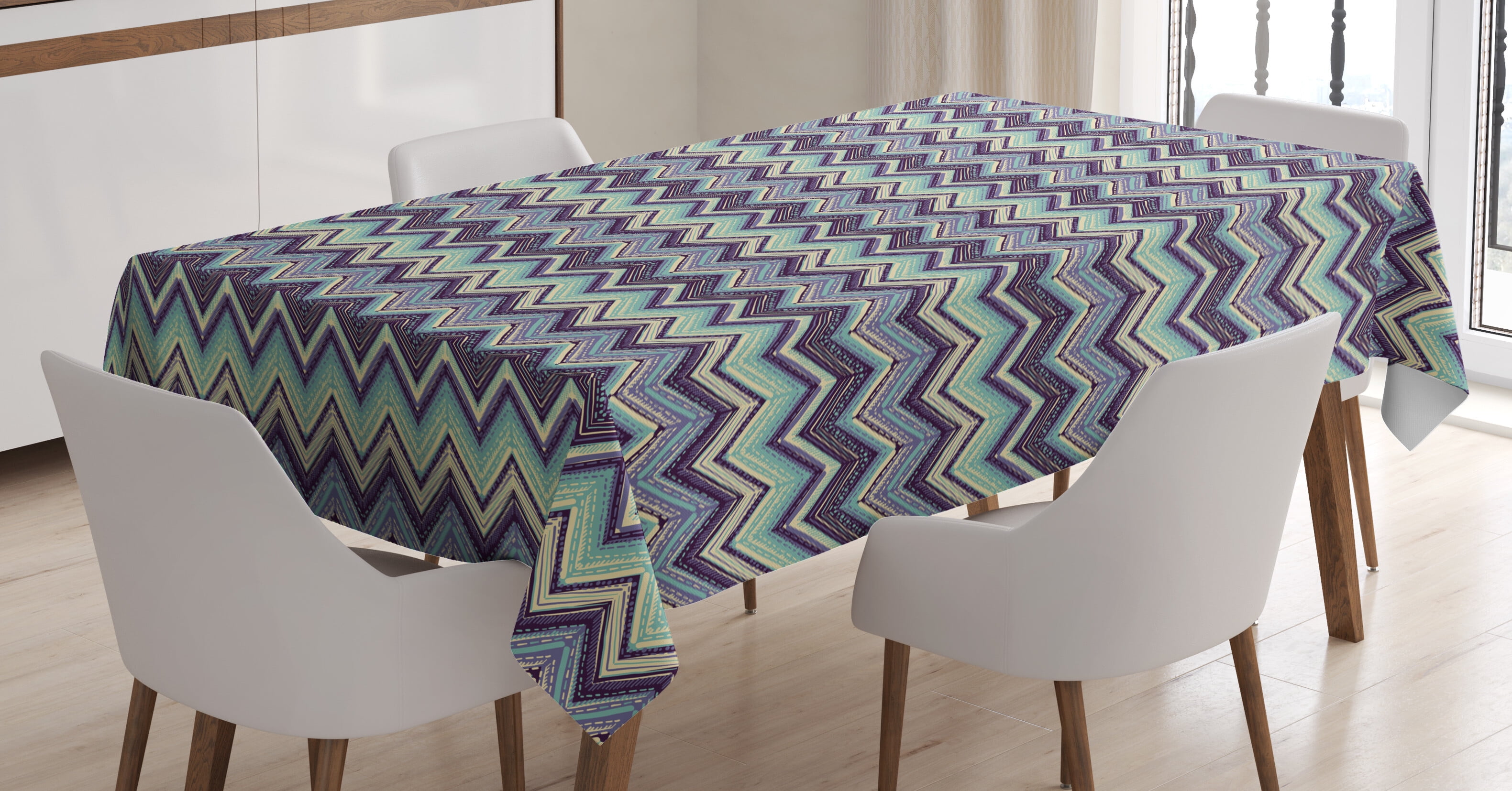 Ambesonne Ikat Tablecloth Rectangular Table Cover, Chevron Tile, 60"x84 ...