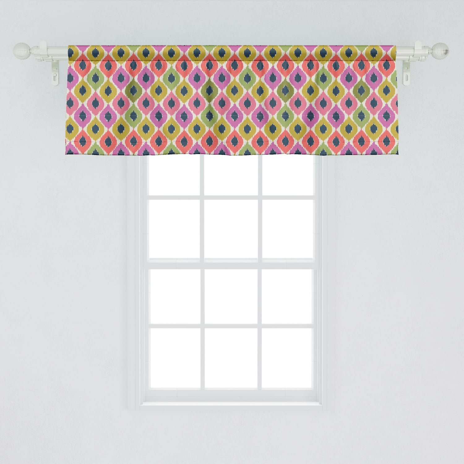 Ambesonne Ikat Window Valance Pastel Colored Art Ogee Shapes Tile With